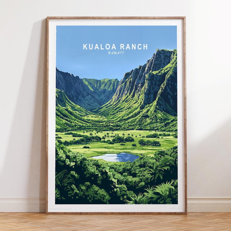 Kualoa Ranch Hawaii Poster – Kualoa Ranch Wall Art, Hawaii Print ...