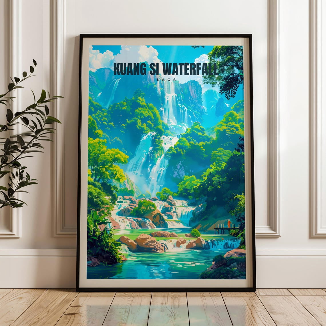 Kuang Si Waterfall Laos Travel Print, Vibrant Wall Art Print, Unframed ...