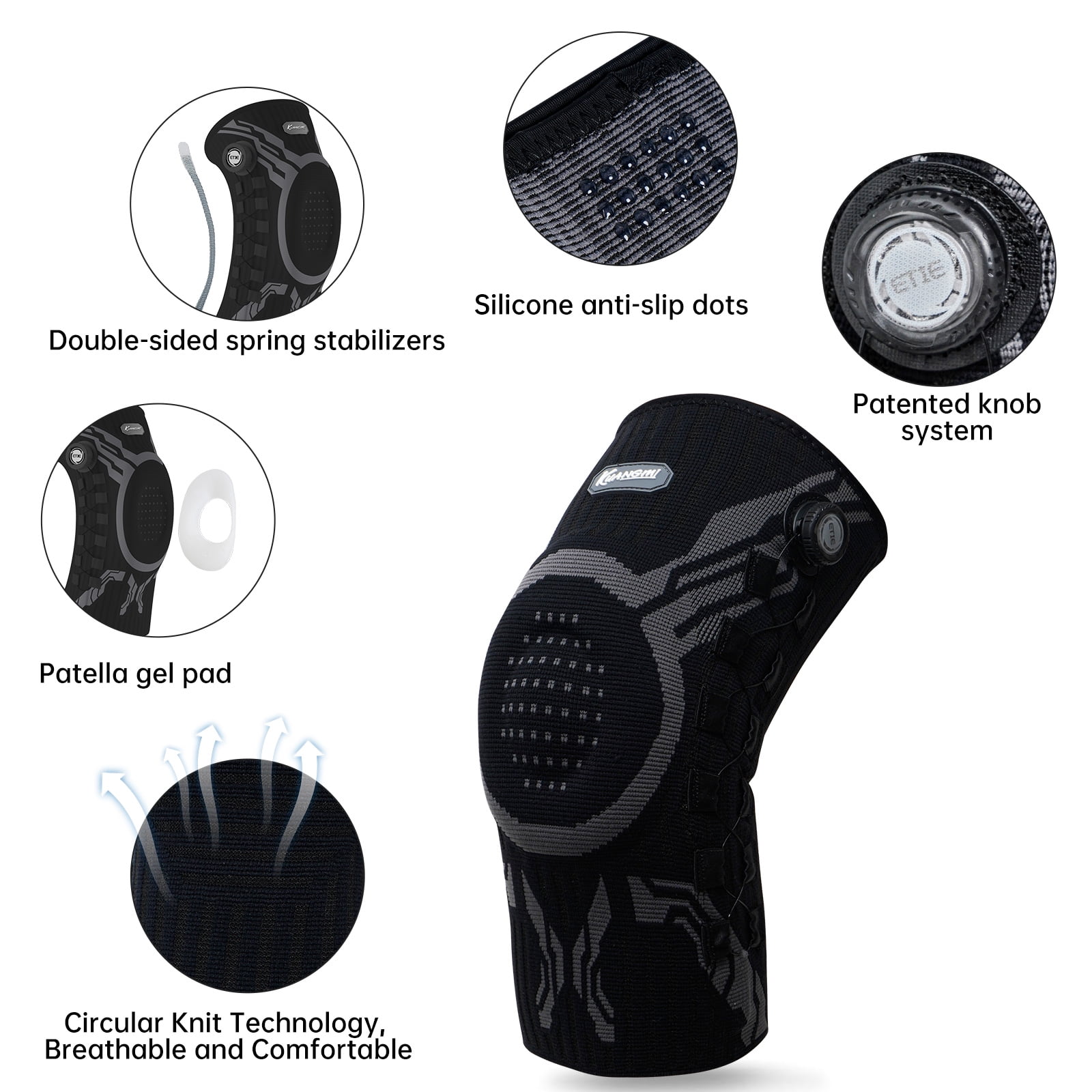 Kuangmi Knob Knee Brace for Pain Relief, Knee Support with Patella Gel ...