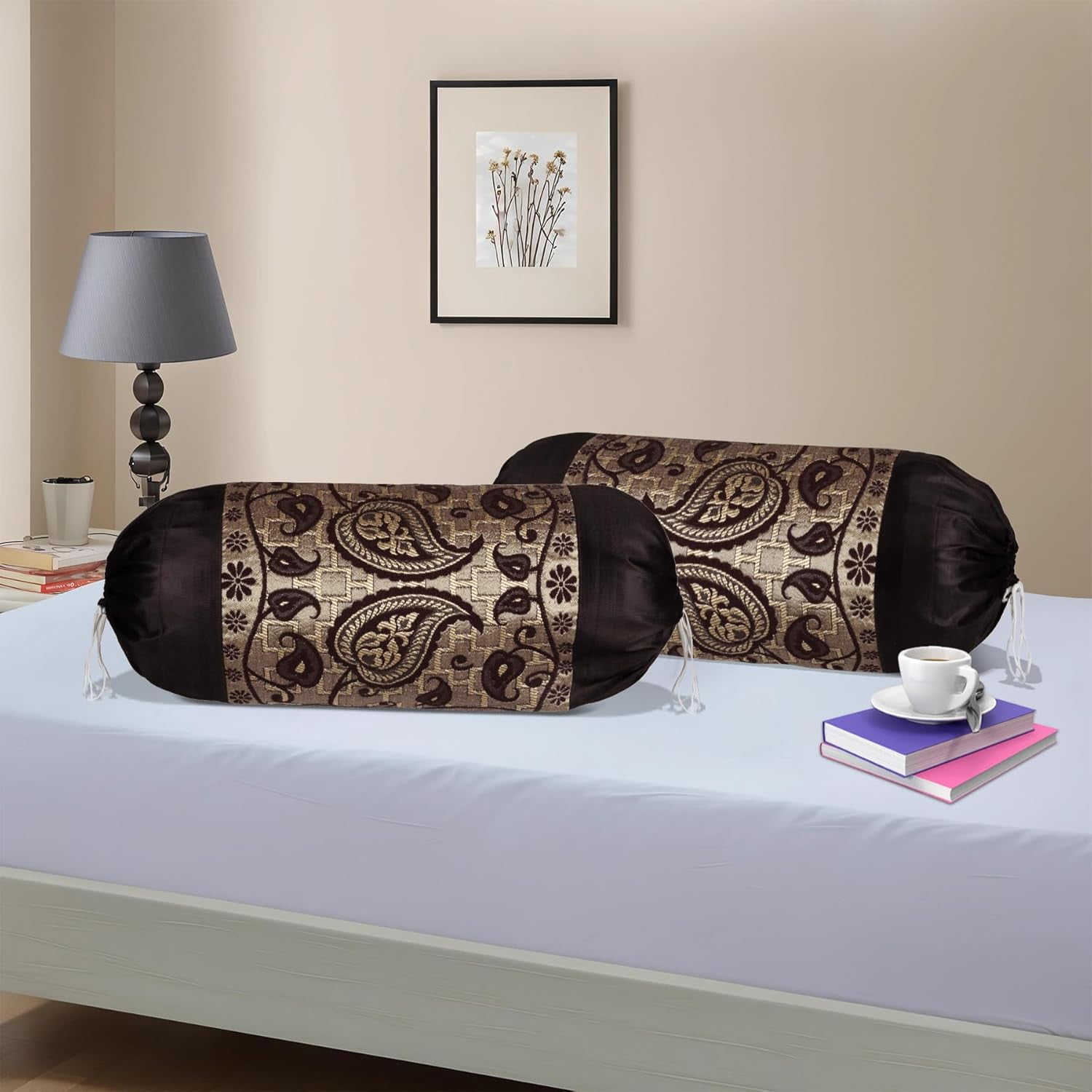 Kuber Industries 2 Pcs Aesthetic BolsterSide Pillow Cover with Dori for Sofa Diwan Washable ...