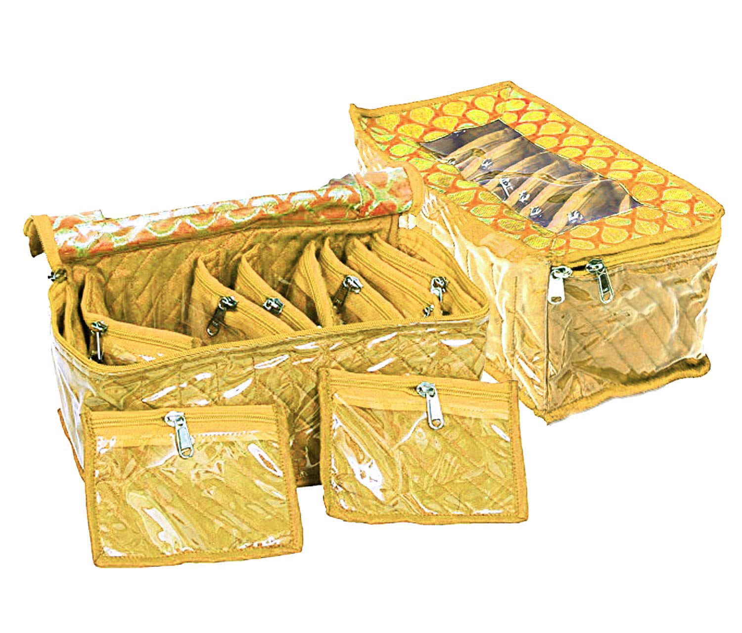 Kuber Industries 2 Pieces Fabric Jewellery Box with 10 Transparent ...