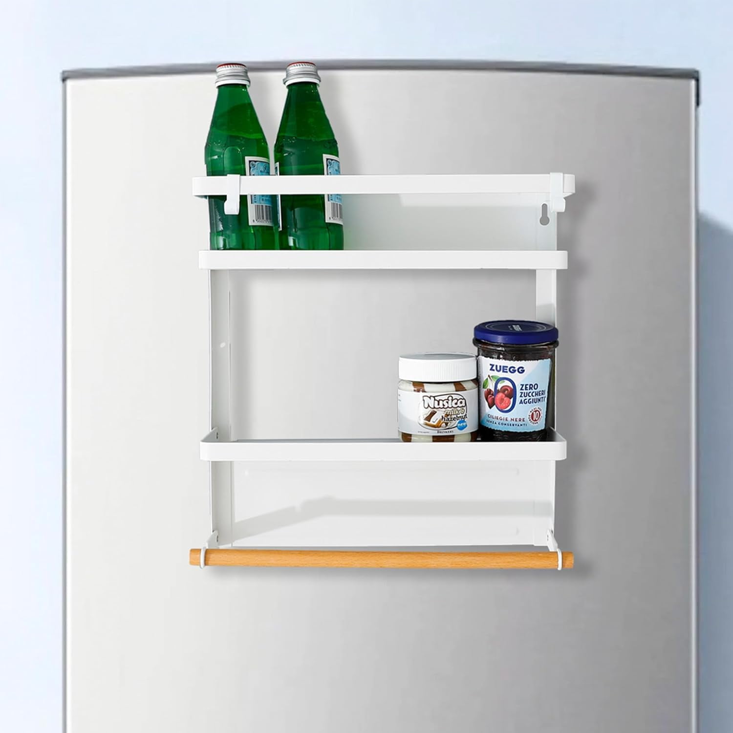 Kuber Industries 2 Tier Iron Fridge Side Rack with Single Wooden ...