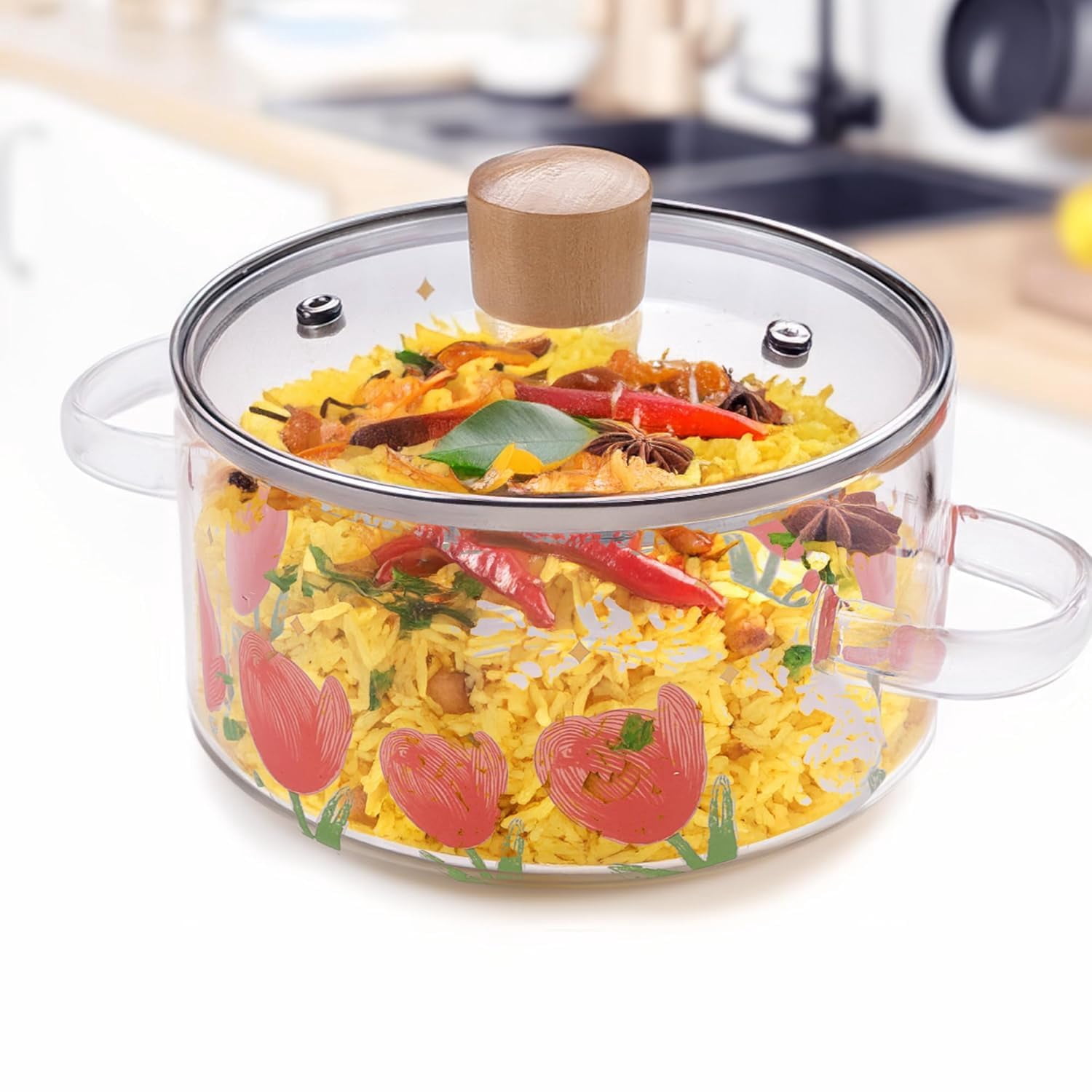 Kuber Industries 2300ml Borosilicate Cooking Pot Glass Saucepan with ...