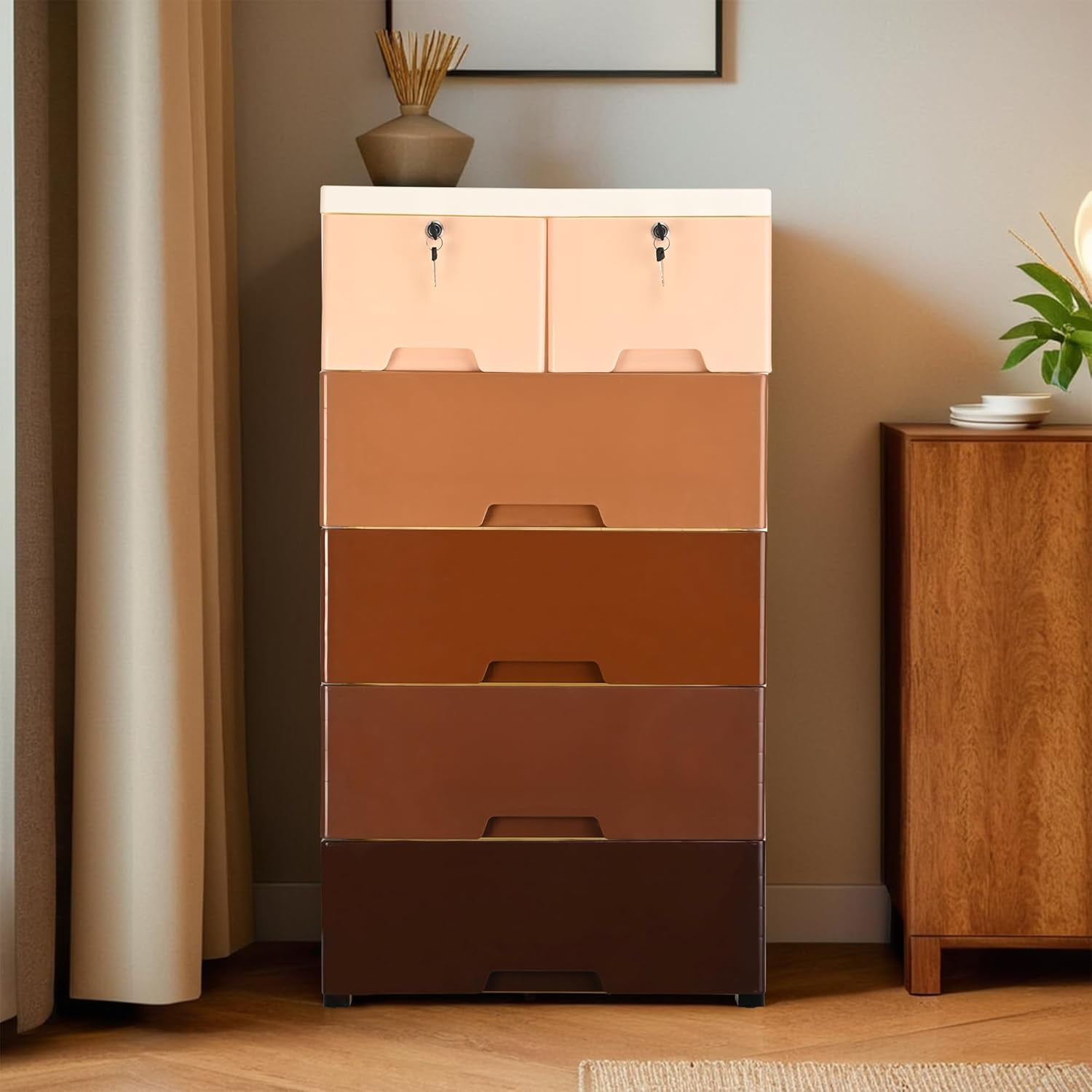 Kuber Industries 4 Layer 2 Locker Chest of Drawers with Wheels Closet ...