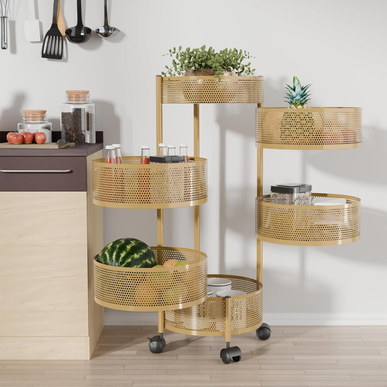 Kuber Industries 51 Layer Kitchen Storage Rack Metal Kitchen Trolley ...