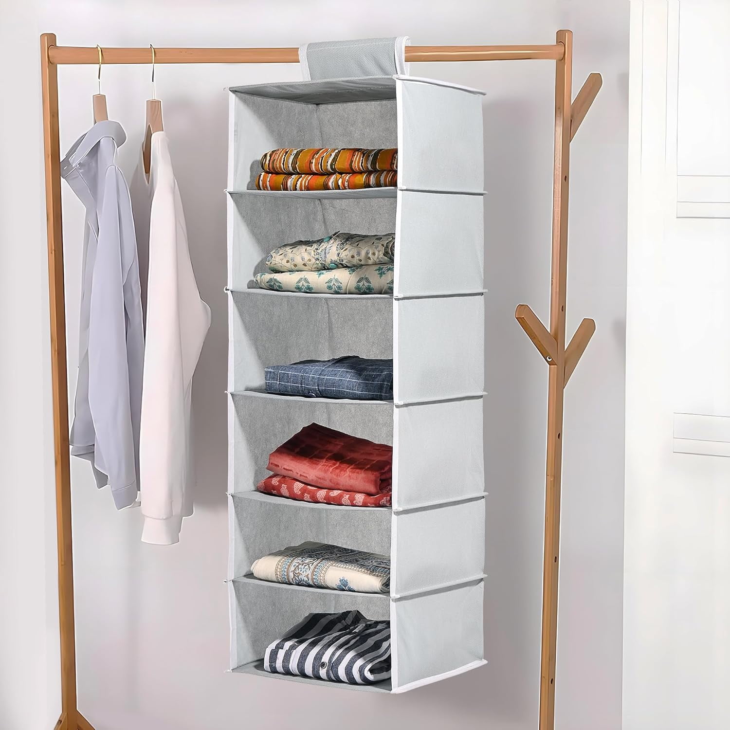 Kuber Industries 6Shelf Foldable Hanging Organizer for Wardrobe with ...