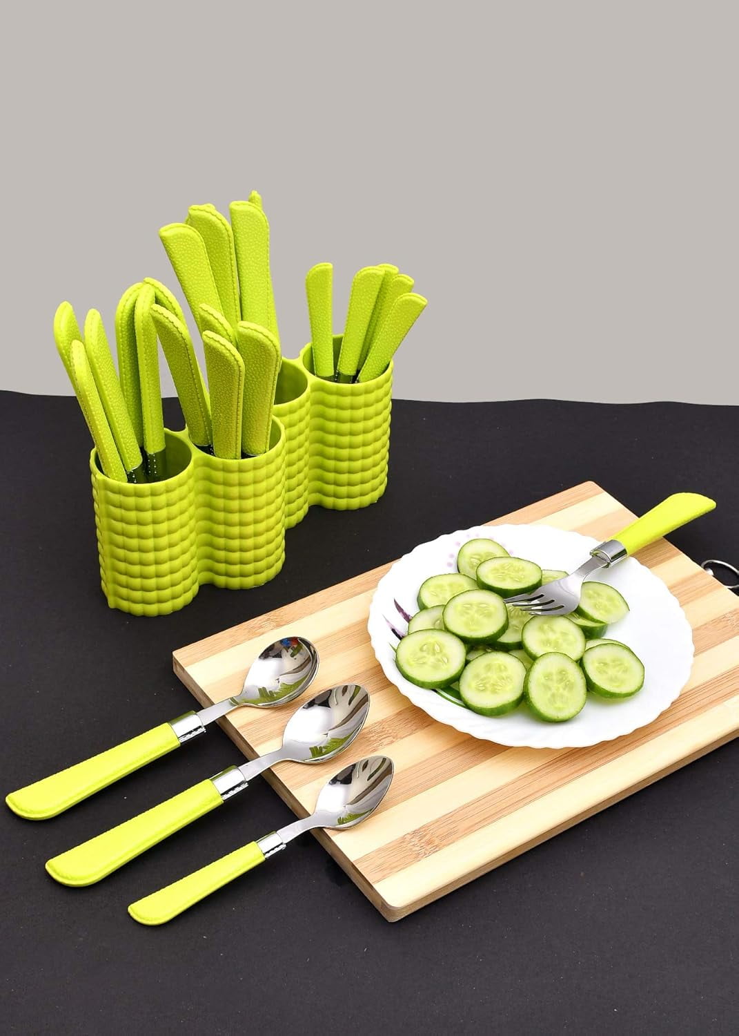 Kuber Industries ABS Plastic Stainless Steel Nice Cutlery Set Set of 24 ...