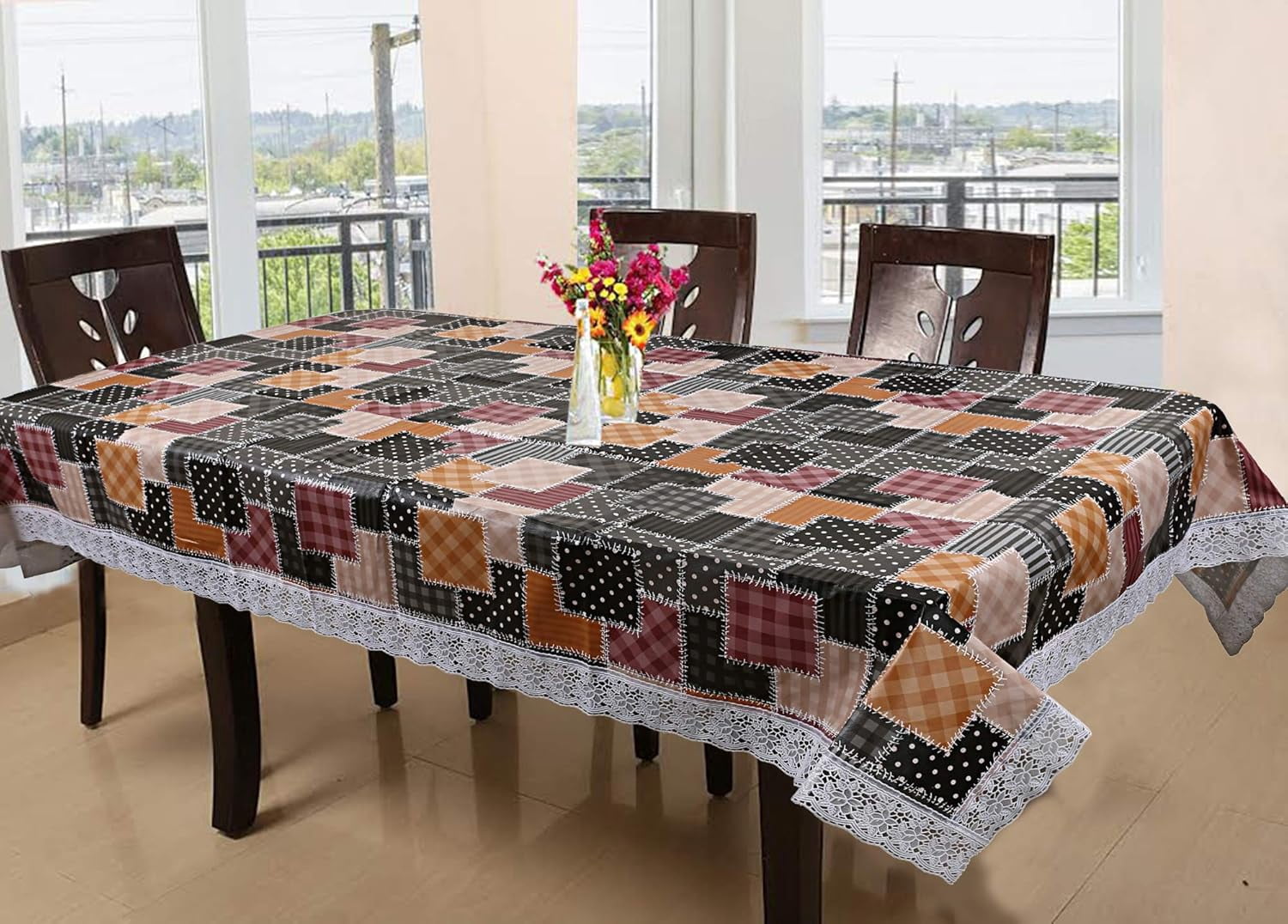 Kuber Industries Checkered PVC 6 Seater Dining Table Cover Multicolour ...