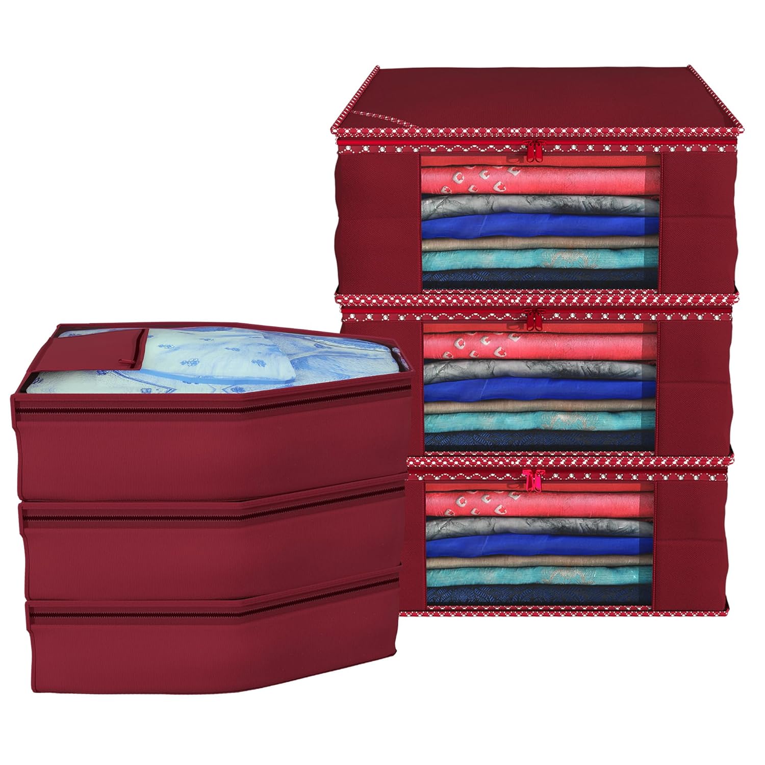Kuber Industries Clothes Organizer For Wardrobe Pack of 3 Each 2in1 ...