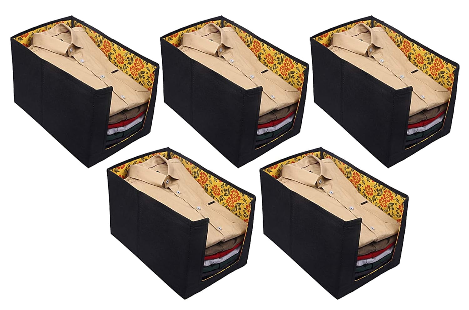 Kuber Industries Flower Design NonWoven 5 Pieces Shirt Stacker Wardrobe Organizer Yellow ...