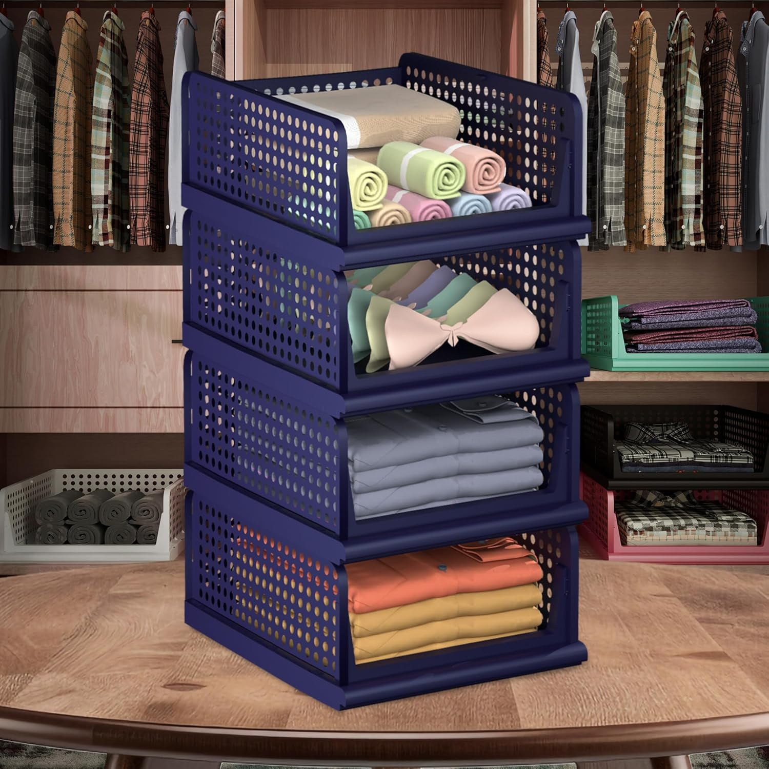 Kuber Industries Large 4 Pcs Storage Organizer Foldable Shirt Stacker ...