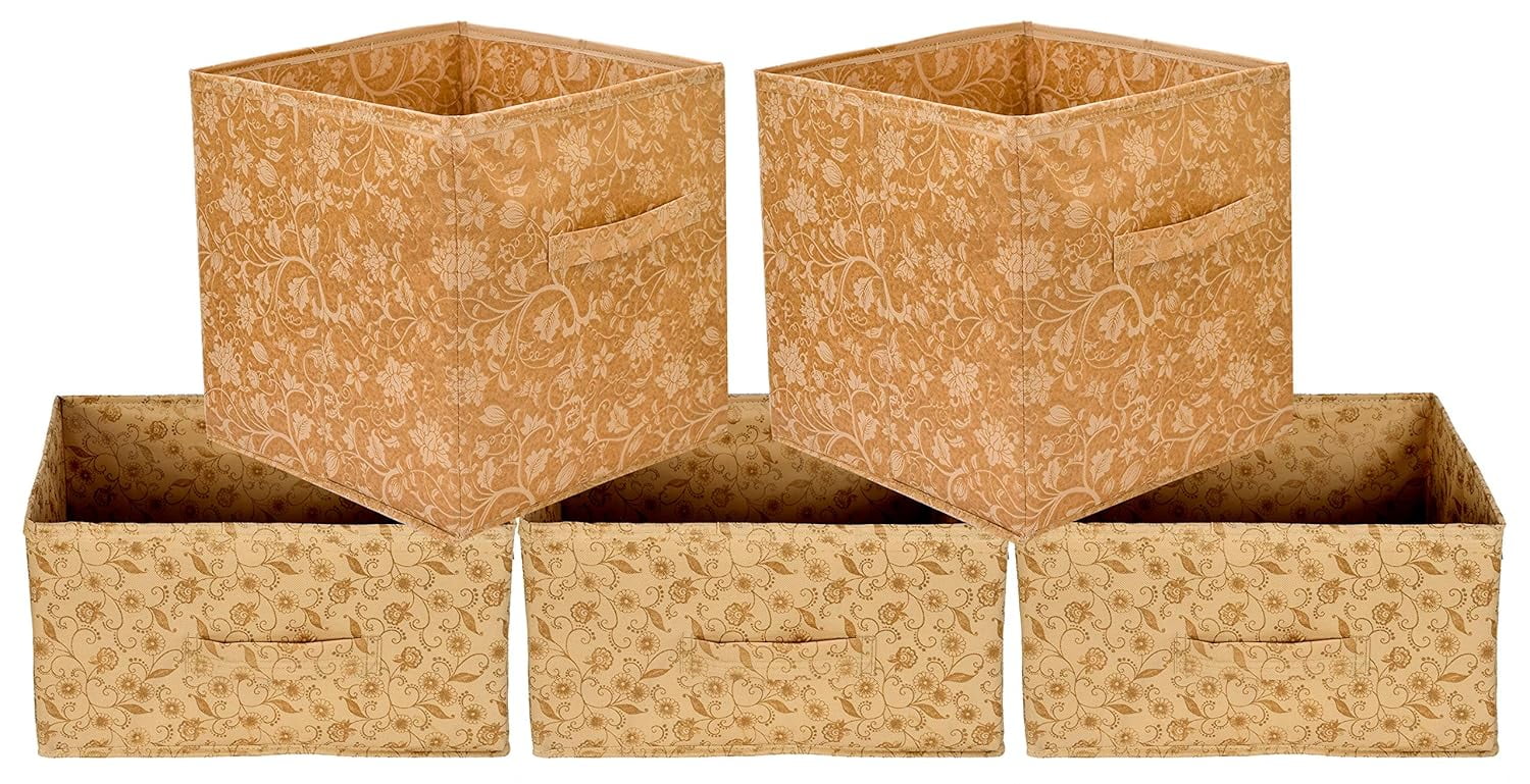 Kuber Industries Metalic Floral Print Non Woven Fabric 5Drawer Storage ...