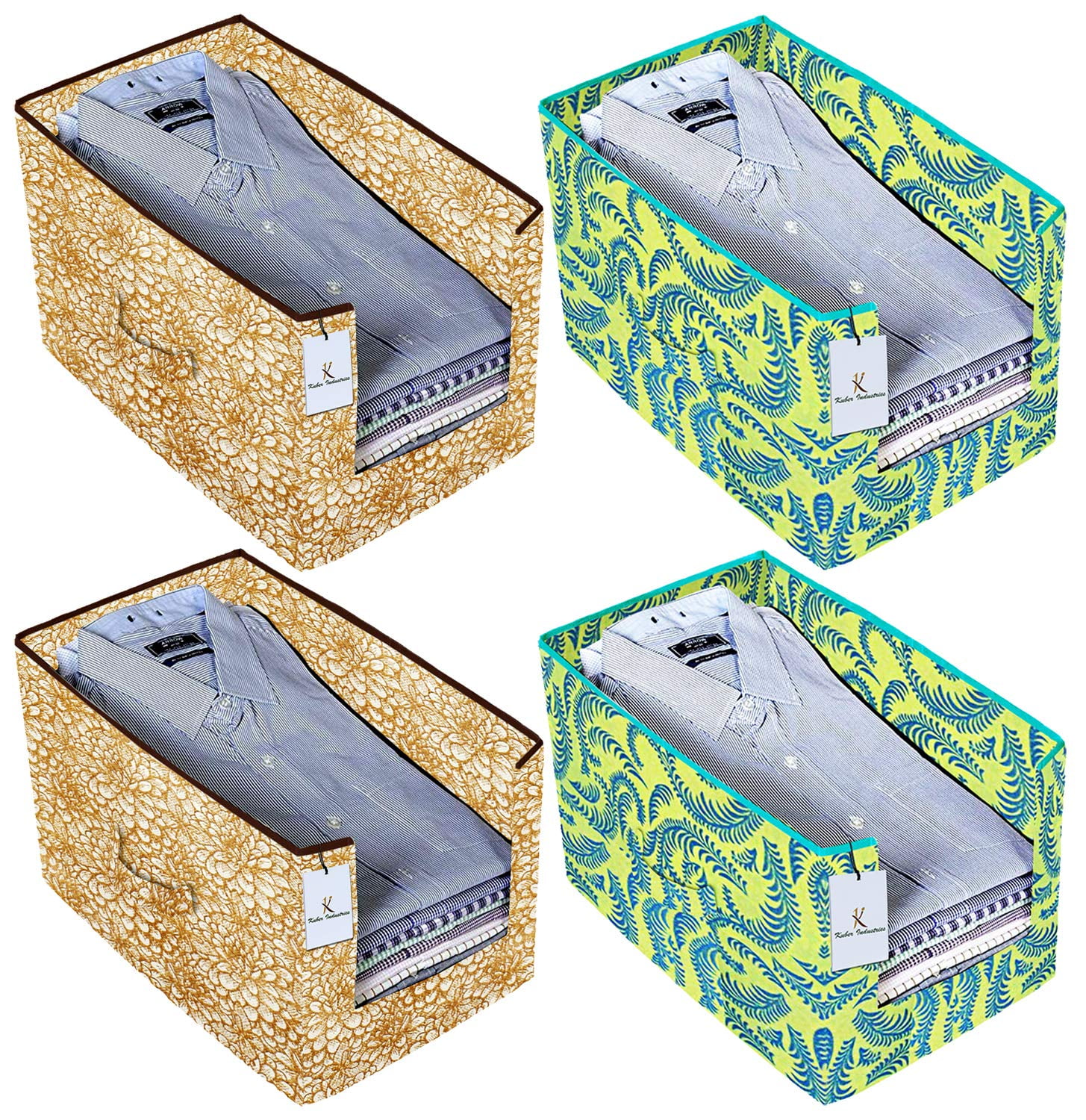Kuber Industries Metallic Printed 4 Piece Non Woven Shirt Stacker Wardrobe Organizer Set Green ...