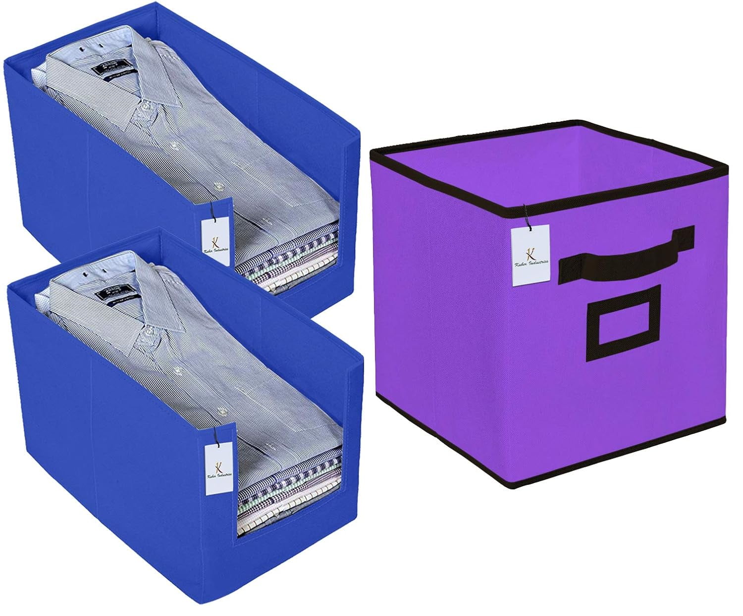 Kuber Industries Non Woven 2 Piece Shirt Stacker Wardrobe Organizer And 1 Piece Small Foldable ...