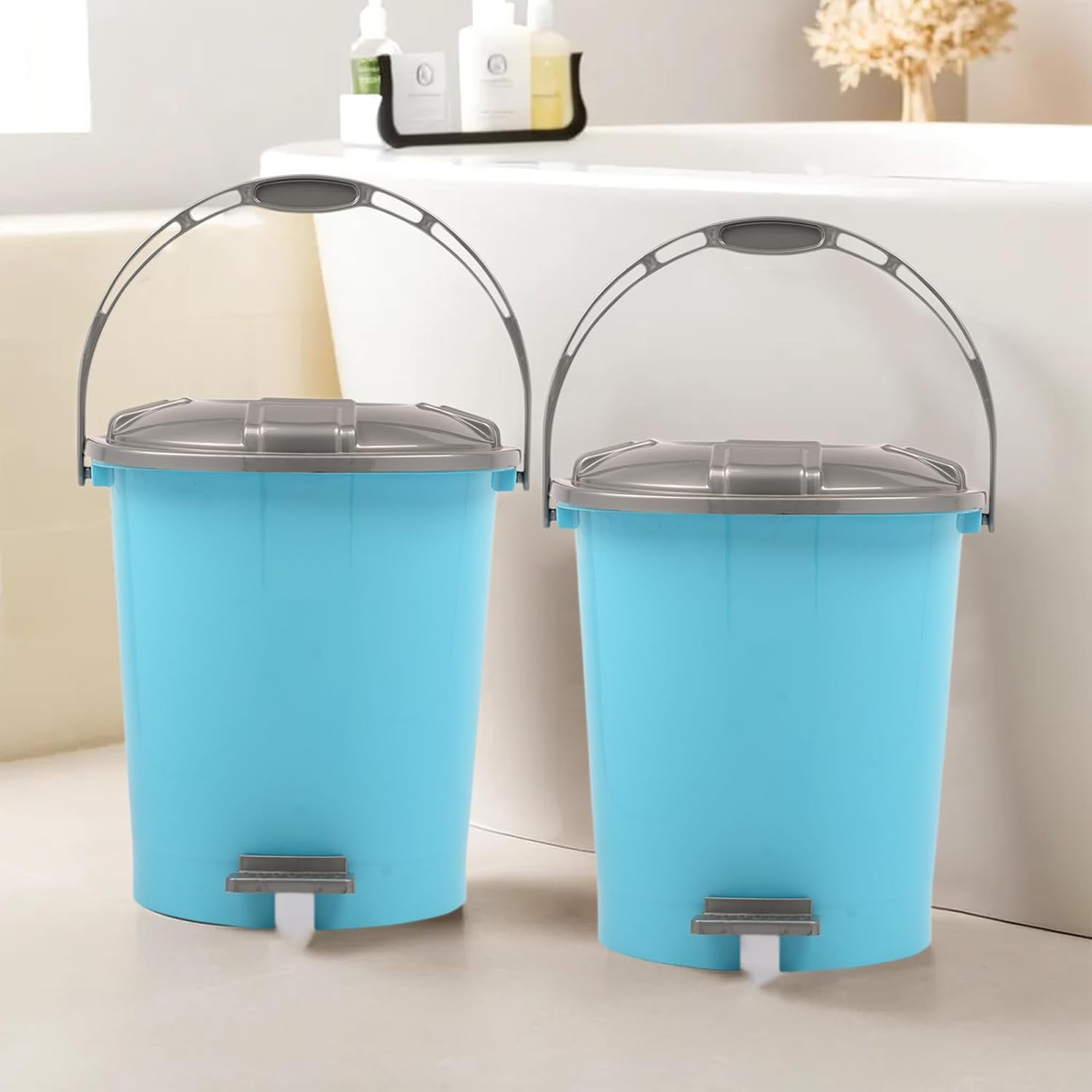 Kuber Industries Pack of 2 Pedal Dustbin 10 Liter Bathroom Dustbin with ...