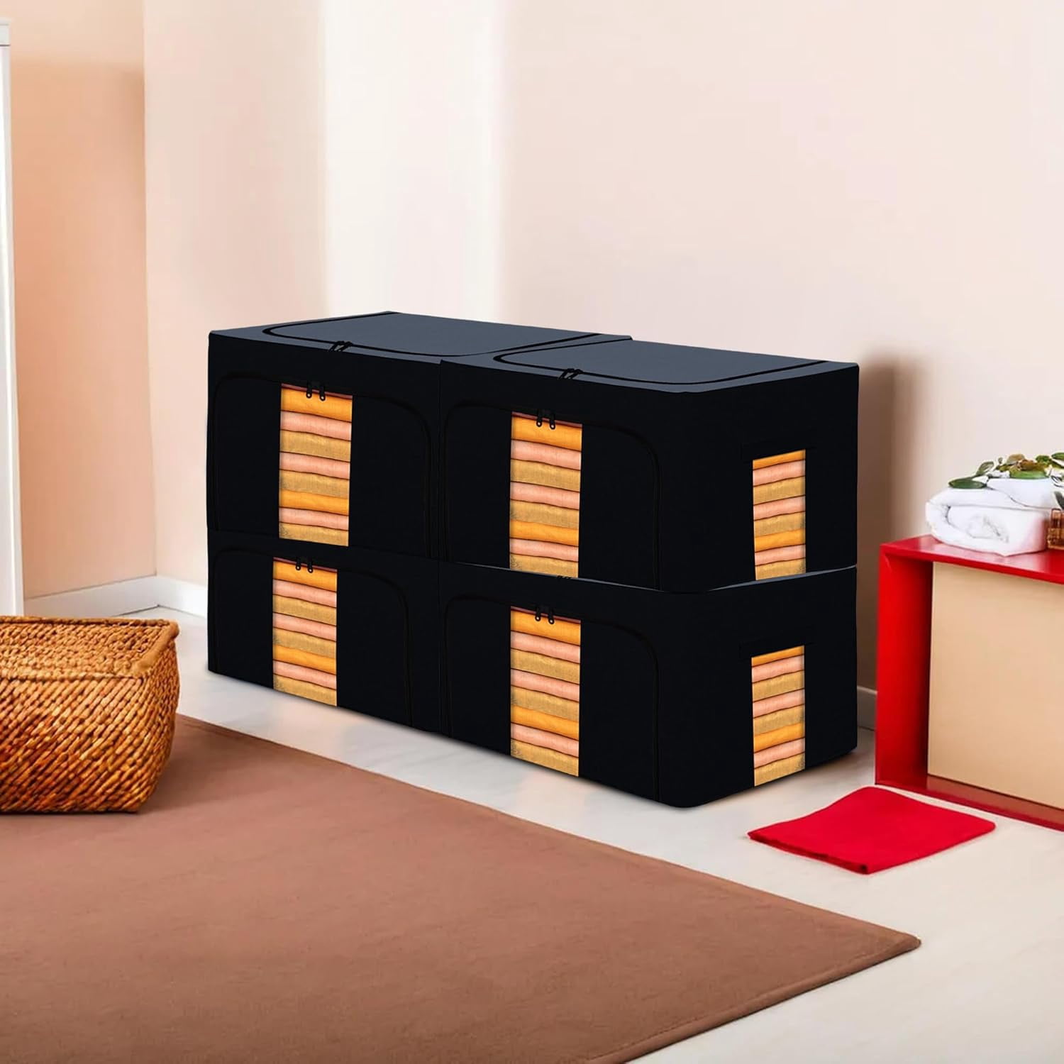 Kuber Industries Pack of 4 Clothes Storage Box 24 LTR Underbed Storage ...