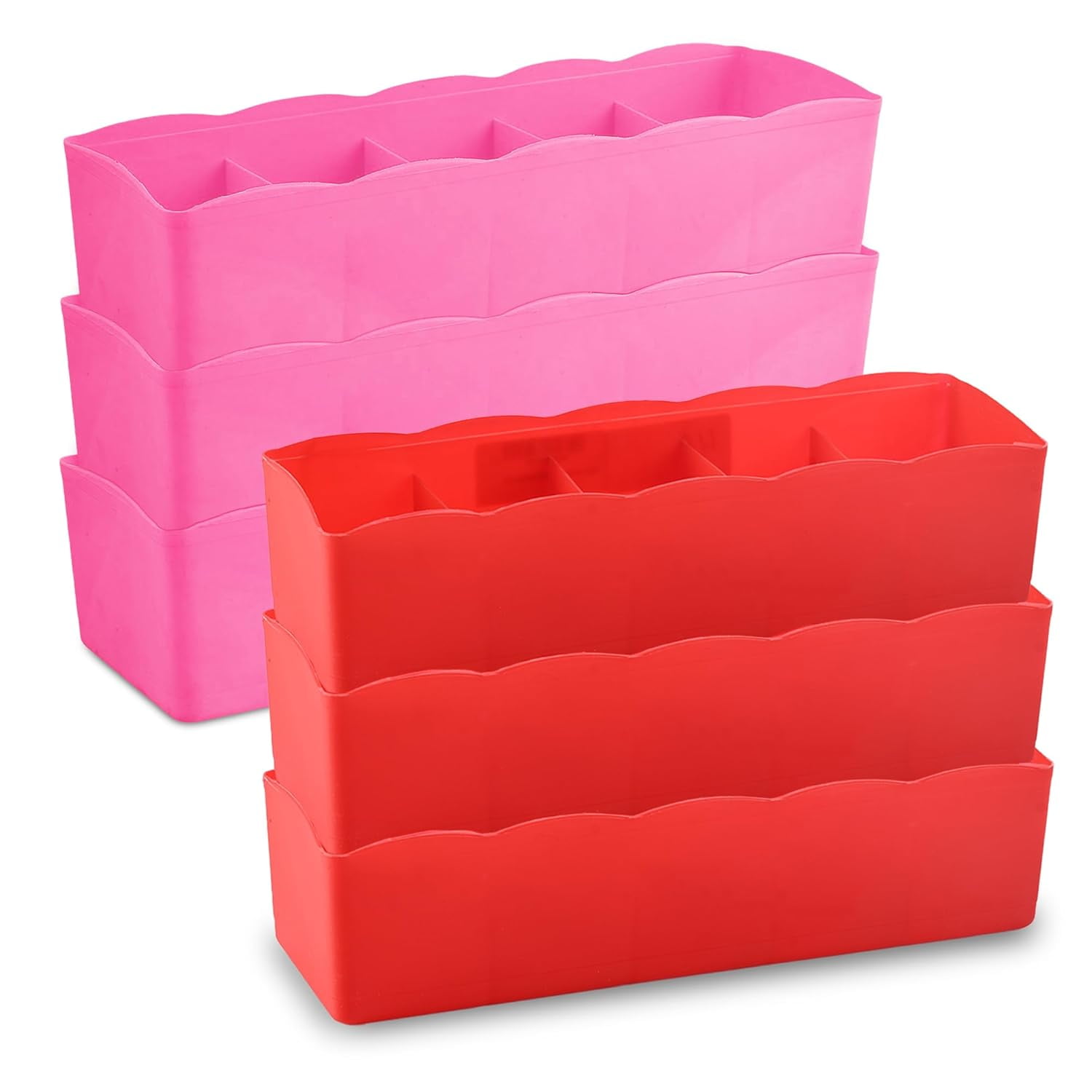 Kuber Industries Pack of 6 Drawer Organizer 5Grid Plastic Storage Box ...