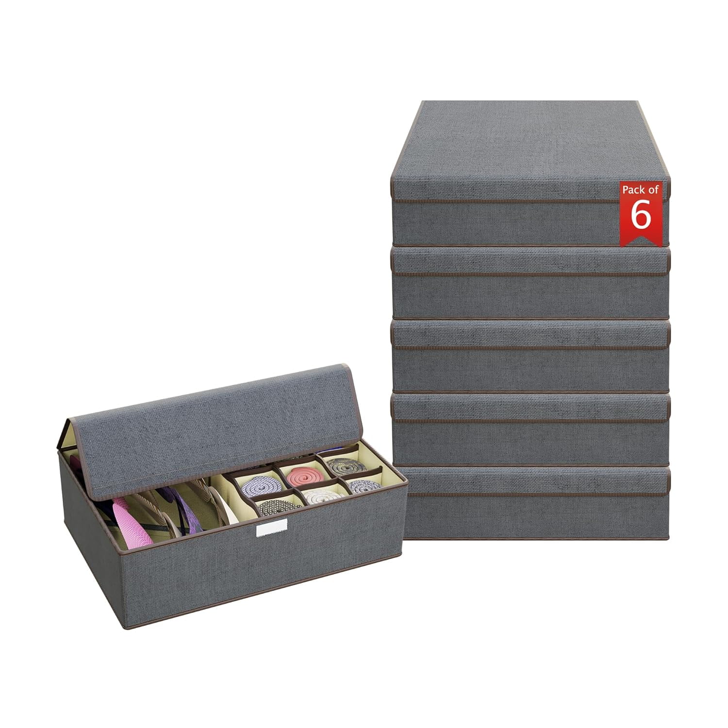 Kuber Industries Pack of 6 Foldable Multicompartment Socks Organizer ...