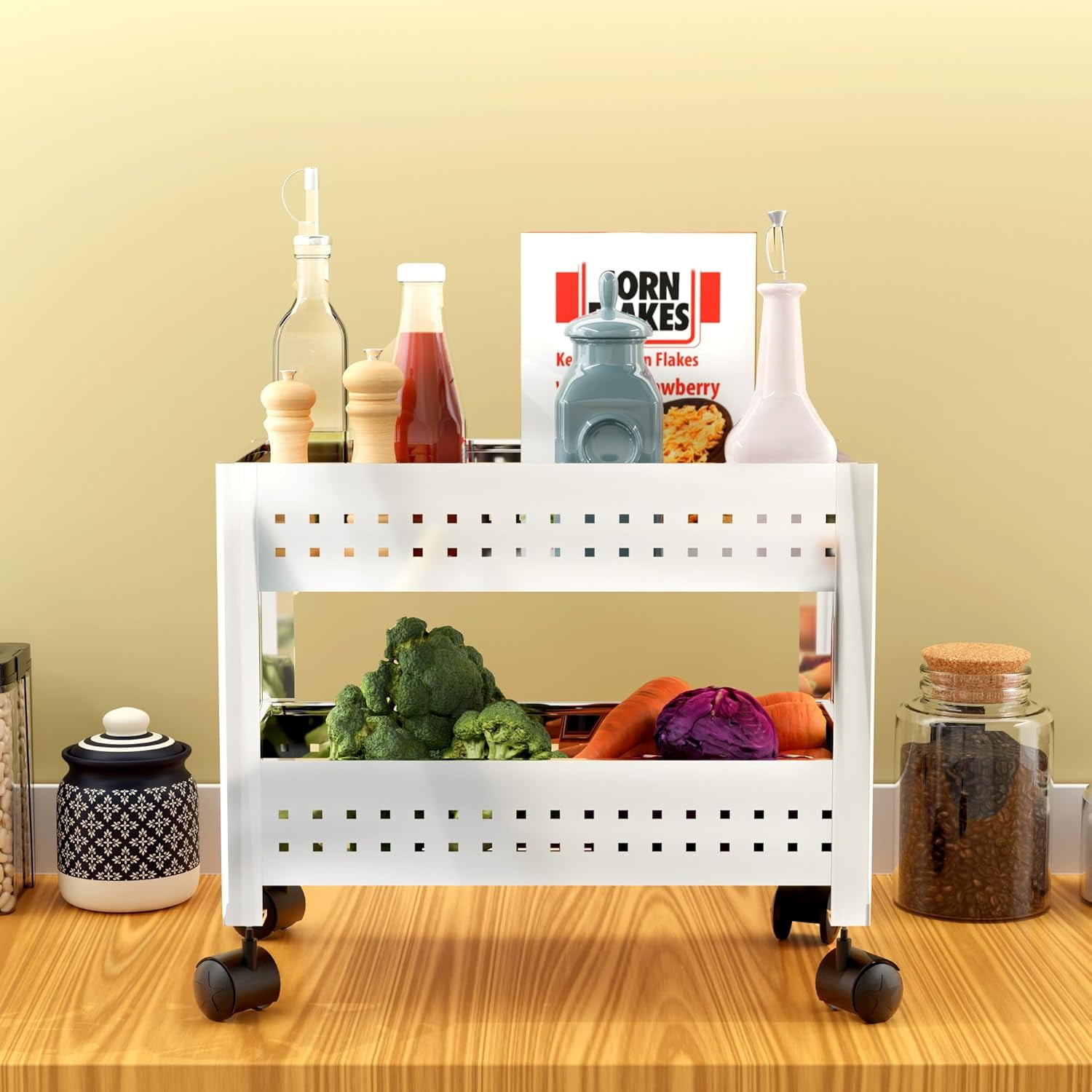 Kuber Industries Stainless Steel 2 Tier Kitchen Trolley with Wheels ...