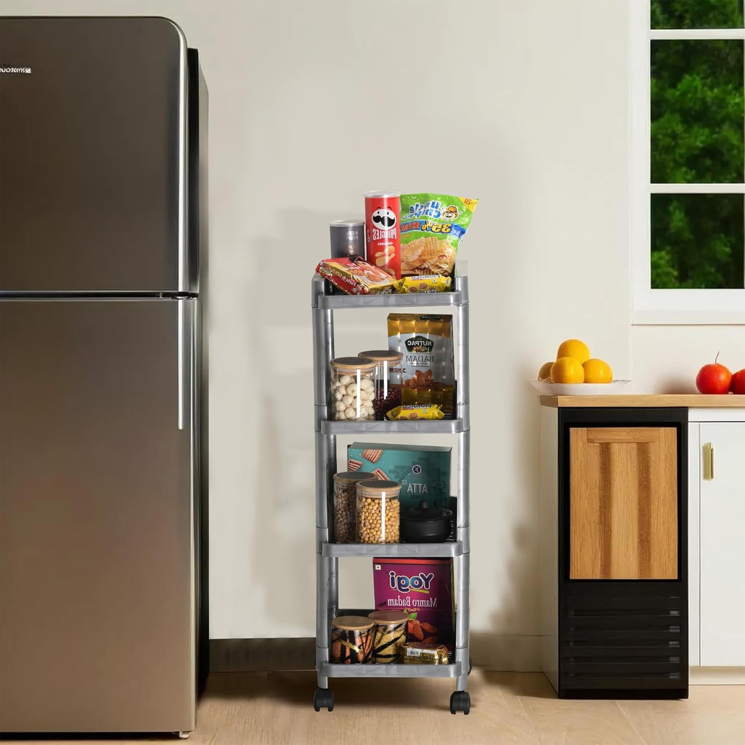 Kuber Industries Storage Rack with Wheels Office Storage Trolley 4Shelf ...