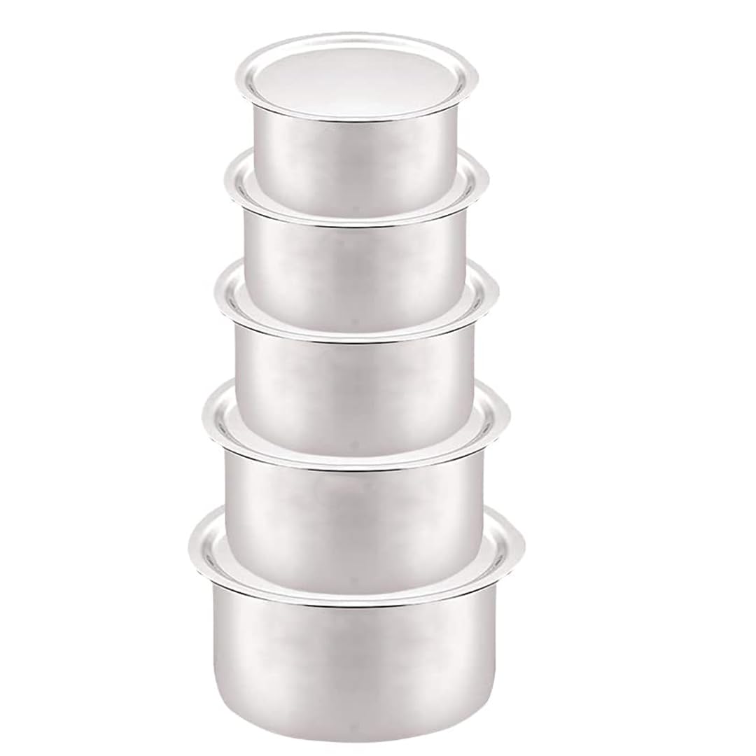 Kuber Industries XtraDeluxe Set of 5 Stainless Steel TopePatila Set with Lid Milk Boiling Steel ...