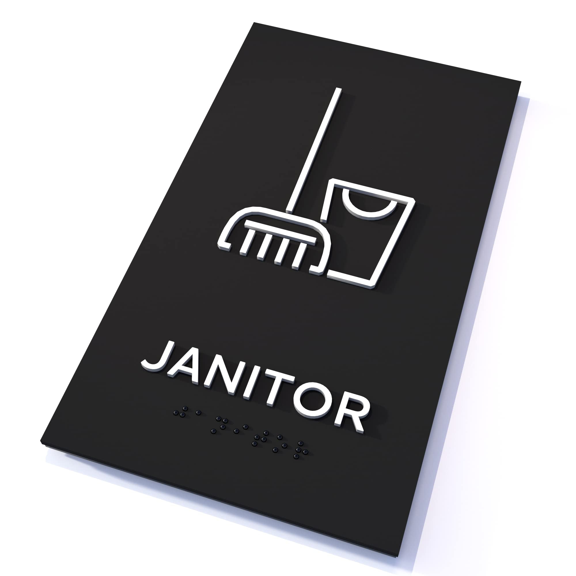 Kubik Letters Janitor Sign, ADA Compliant Modern Design Door Sign with Grade 2 Braille for ...