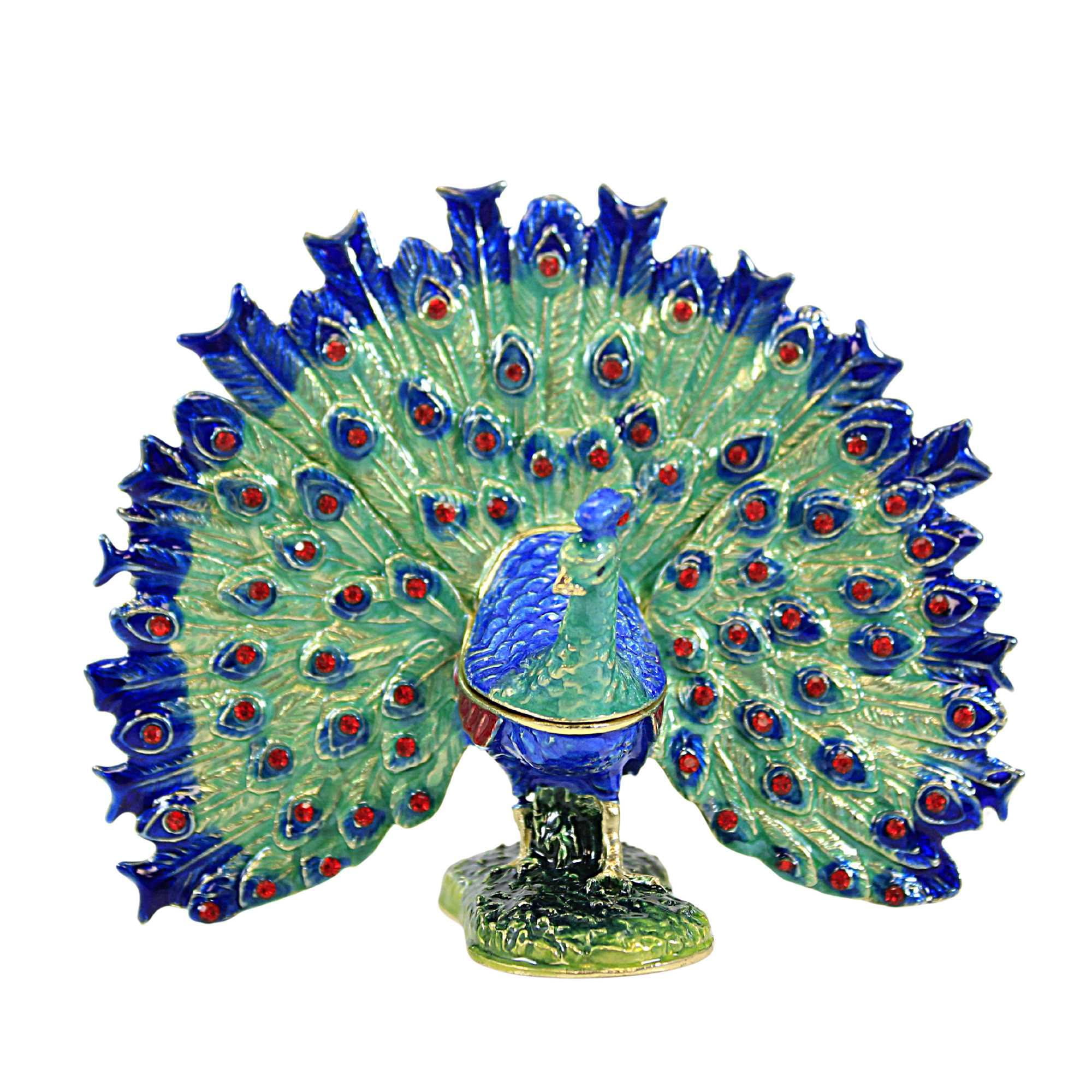 Kubla Craft Blue Fan Peacock Box - One Hinged Box 3 Inch, Metal - Bird ...