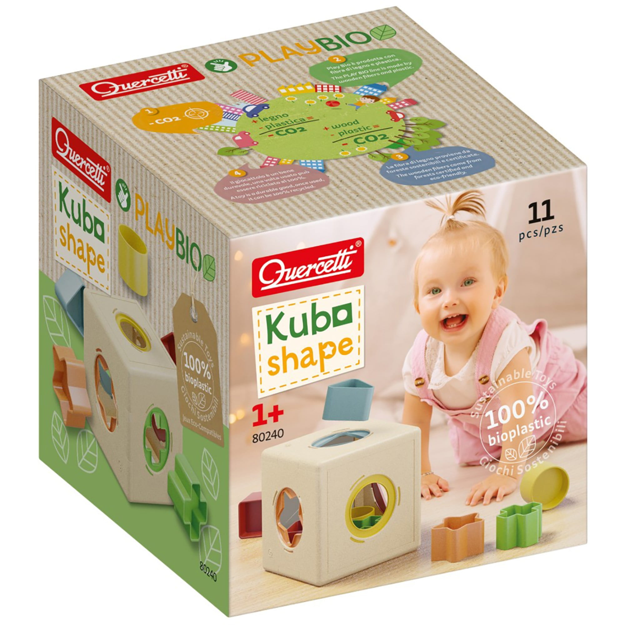 Quercetti: PlayBio Kubo Shape - 11pc Cube Block Sorter Toy, Shape-Size ...