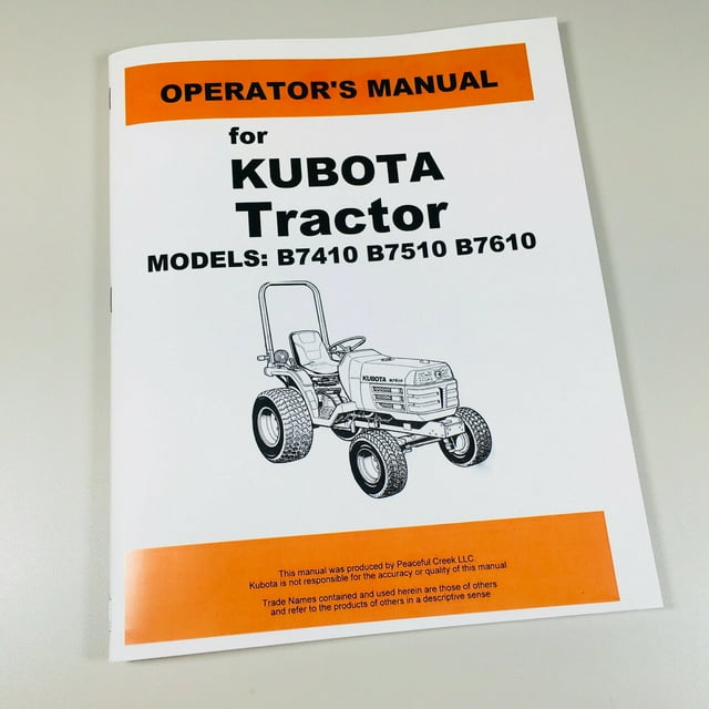 Kubota B7410 B7510 B7610 Tractor Operators Owners Manual, Parts ...