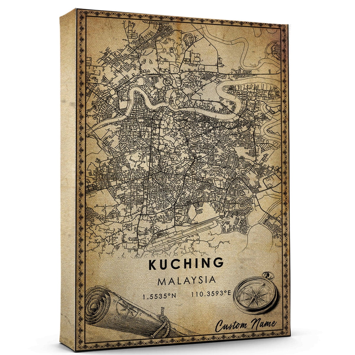 Kuching Map Poster, Malaysia Map Art Poster, Canvas, Kuching Map City ...