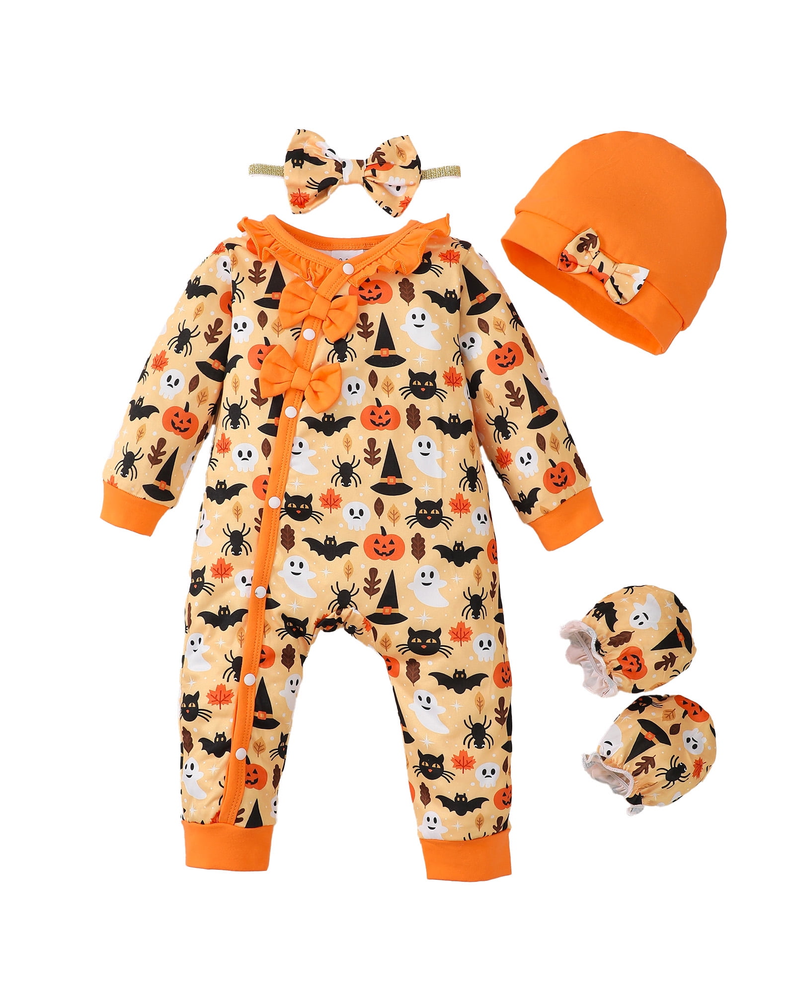 Kucnuzki Newborn Baby Girls Bodysuits Fall Winter Halloween clothes Long Sleeves Halloween ...