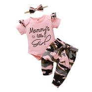 Newborn Girl's Camo Outfit - Long Sleeve Romper, Pants, Headband, 3PCS, Army Green, 0-3 Months ...
