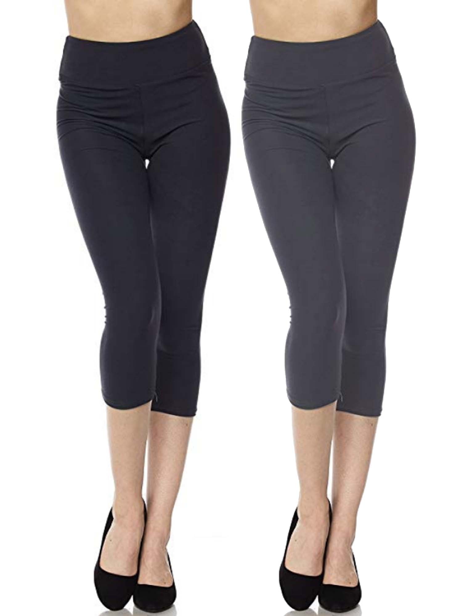 Kuda Moda 2-Pack Capri Leggings For Women 3 inch Wide Waistband Yoga ...