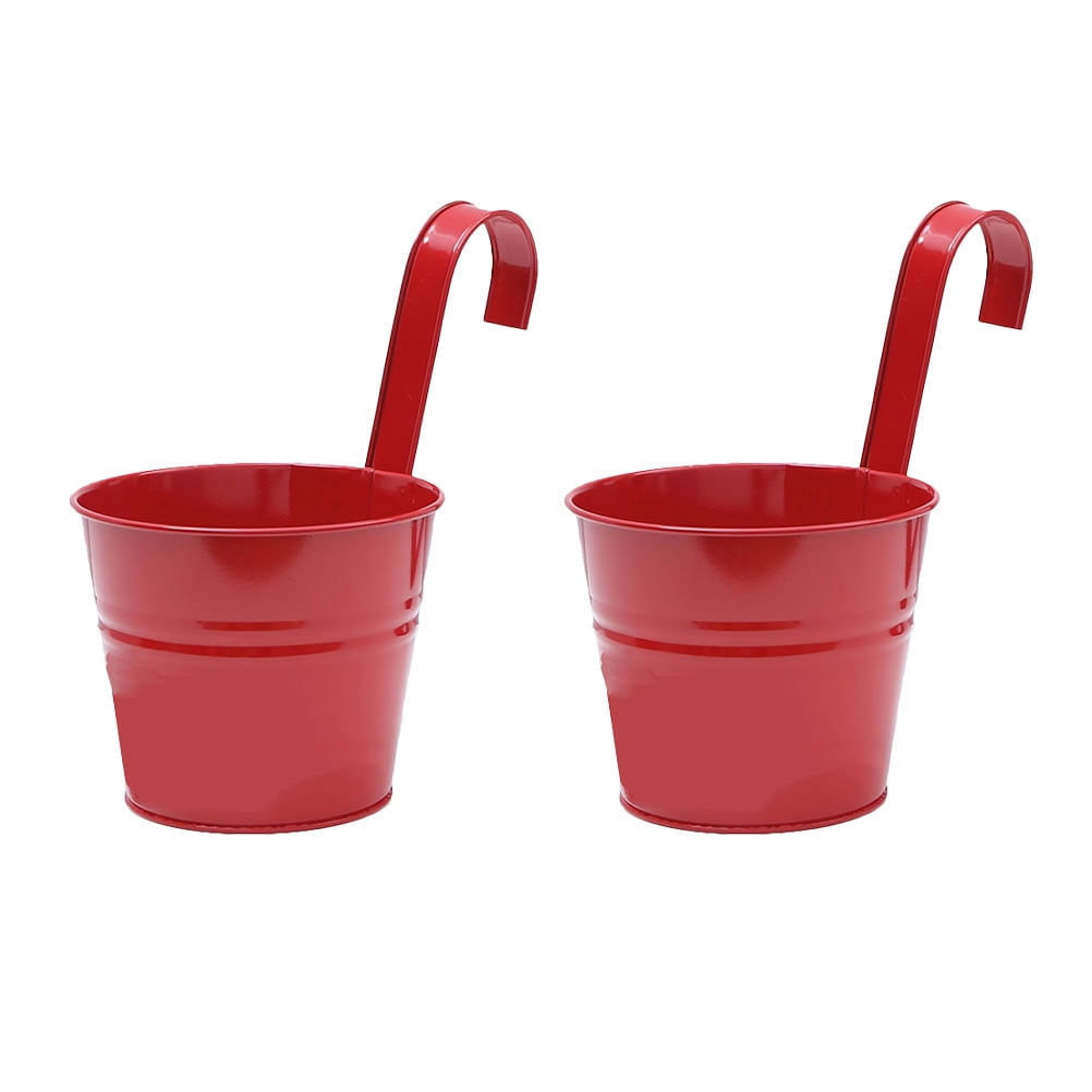 Kudiqi Metal Hanging Flower Pot Bucket with Drainage Hole - Set of 2 ...