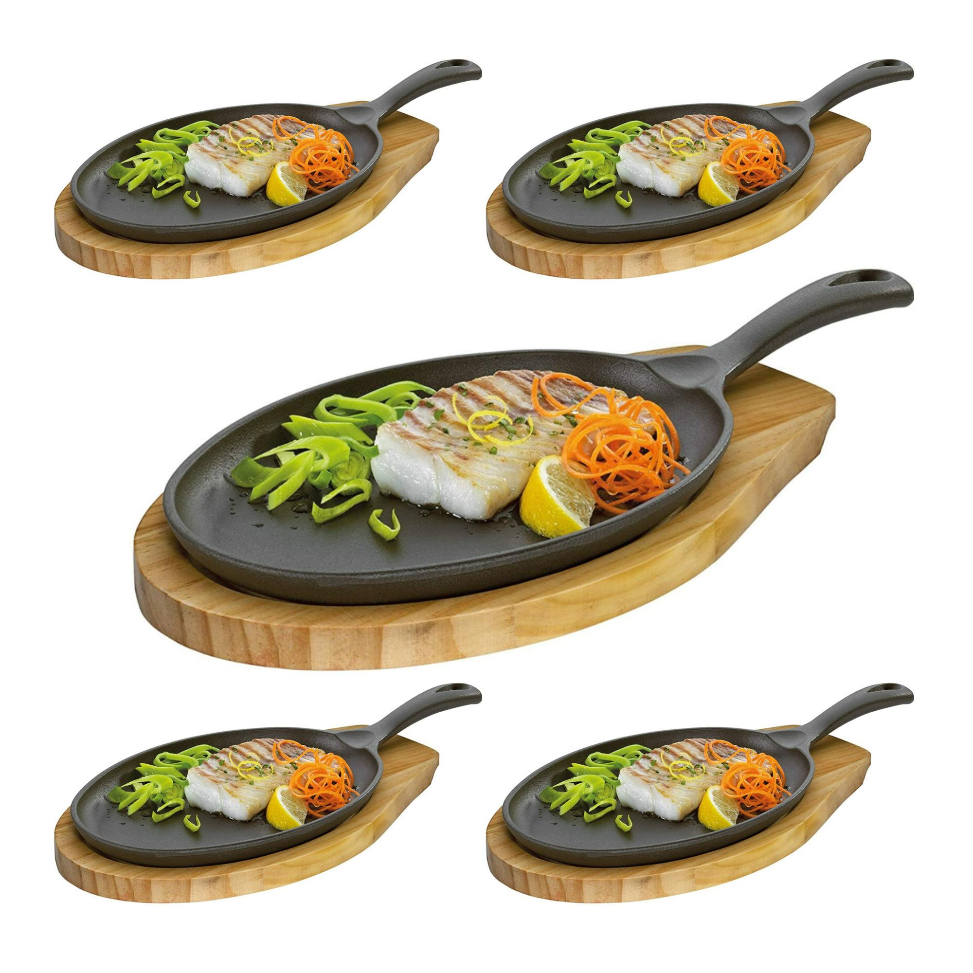 Kuechenprofi Oval Serving Pan (Black) with Wooden Board (5 pack ...