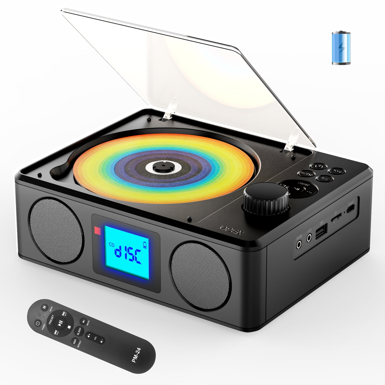 Portable CD Player with Speakers: Rechargeable Bluetooth CD FM Radio ...