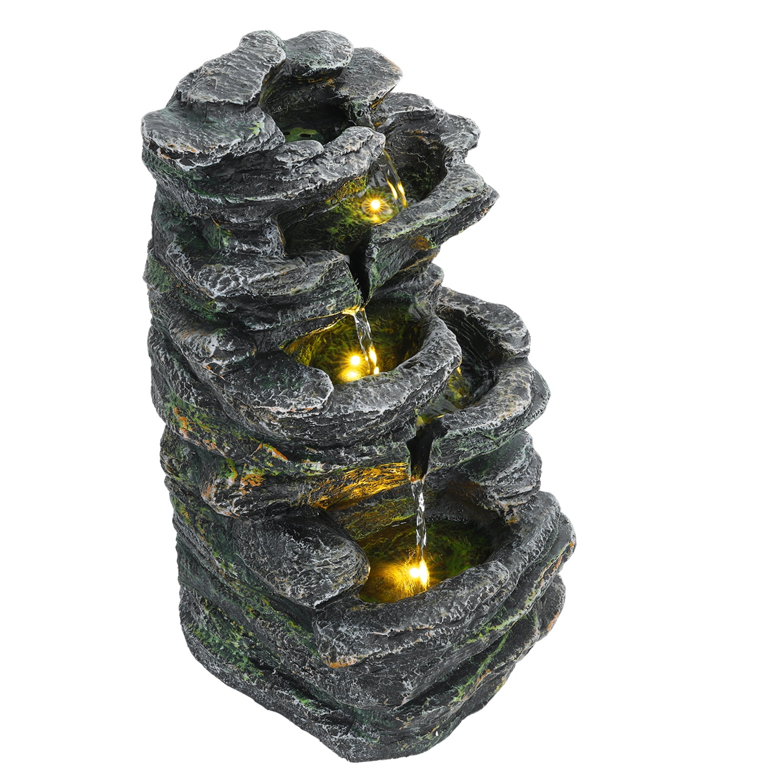 Kuervmo 6-Tier Cascading Rock Water Fountain, Outdoor Water Fountain ...