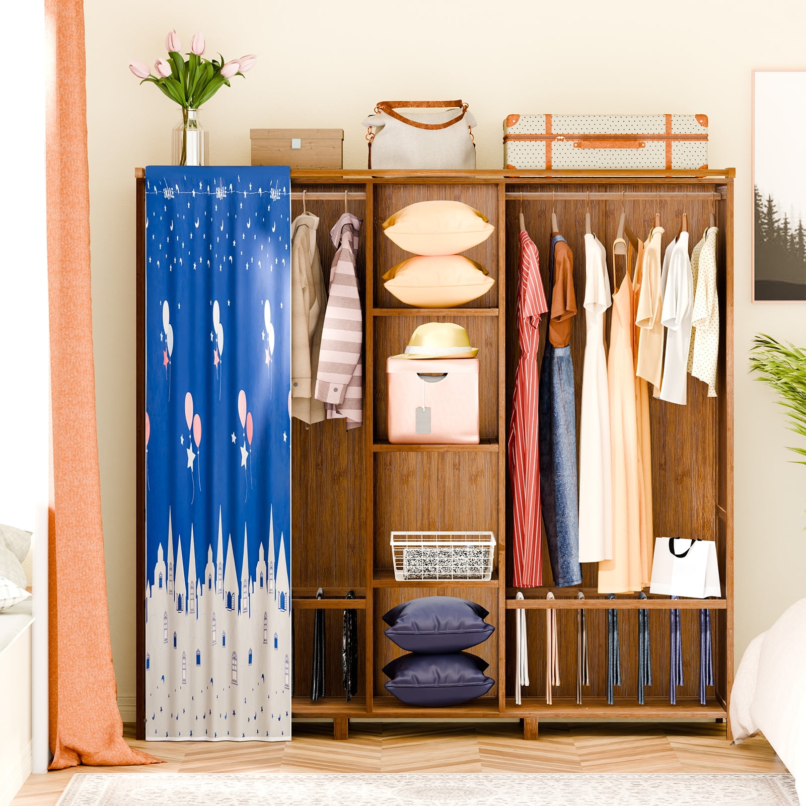 Kuervmo Freestanding Closet Organizer, Heavy Duty Garment Rack with 2 ...