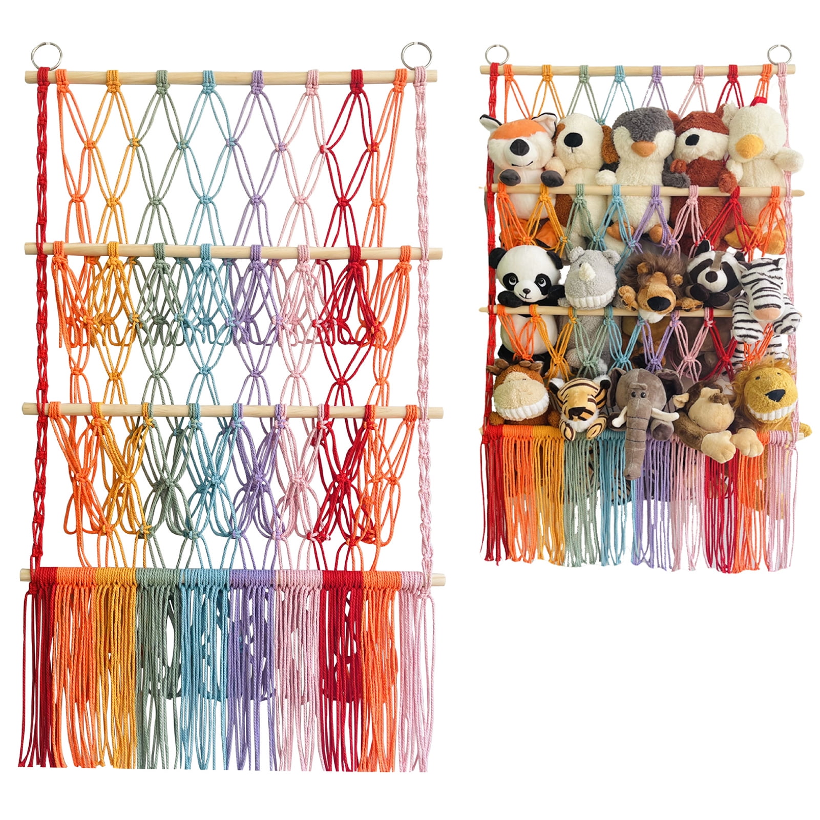 Kuervmo Stuffed Animal Toy Net Hammock Wall Hanging Organizer 3-Layer ...
