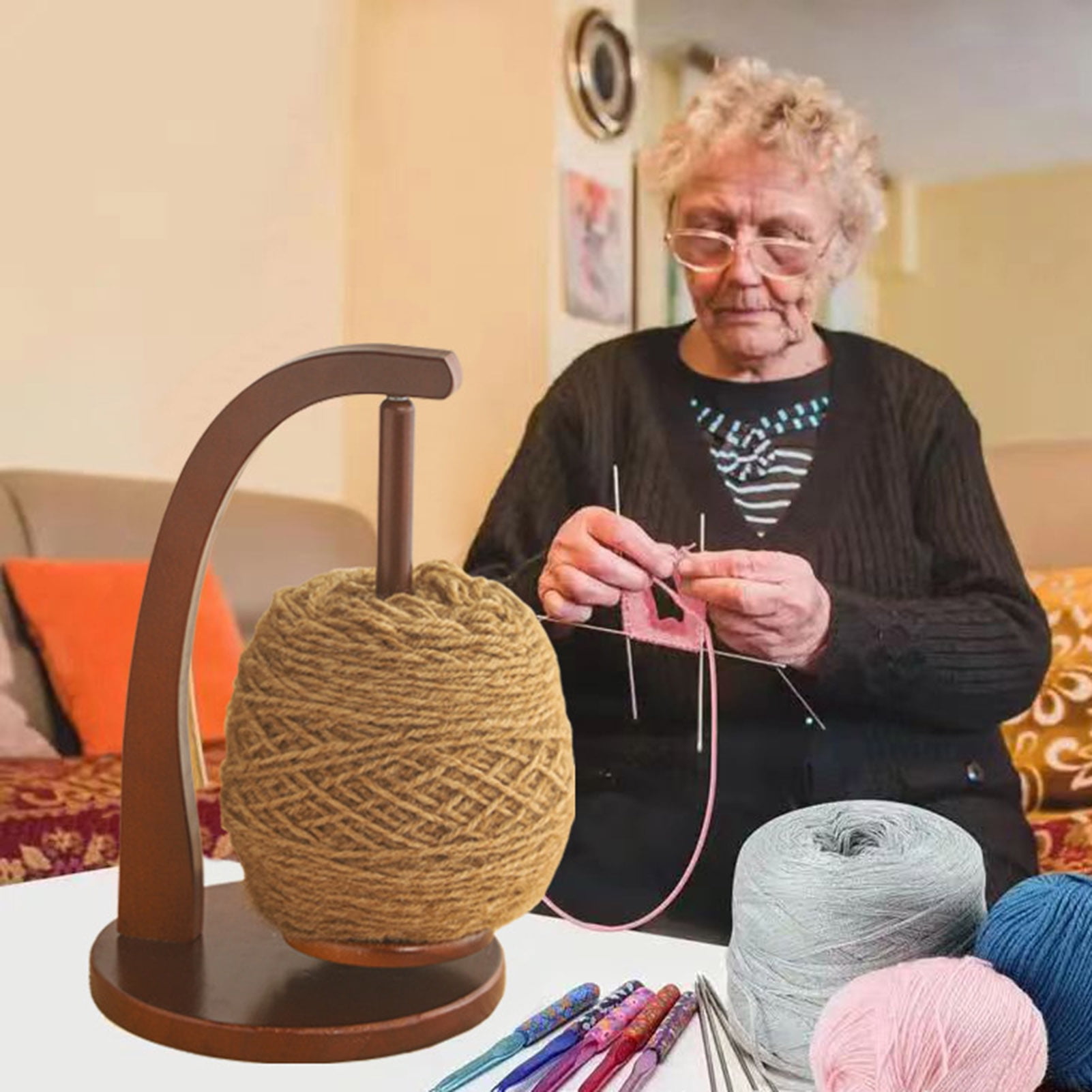 Kuervmo Wooden Crochet Yarn Holder with Stable Base Burr-free Multiple ...