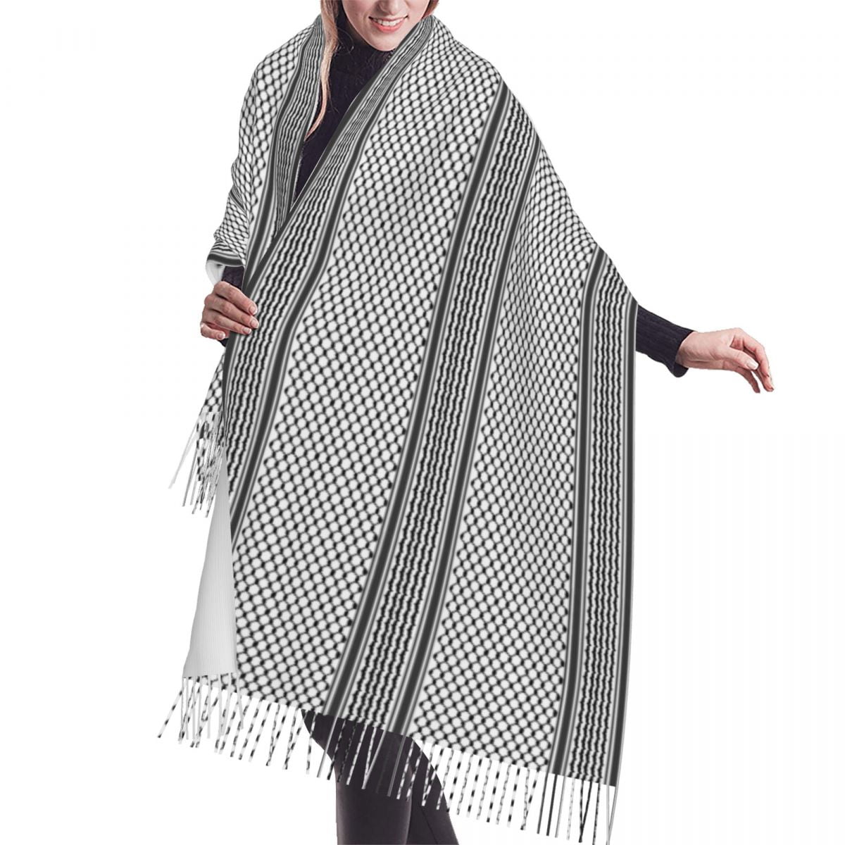 Kufiya Pattern Palestines Arabic Keffiyeh Tassel Scarf Women Soft ...