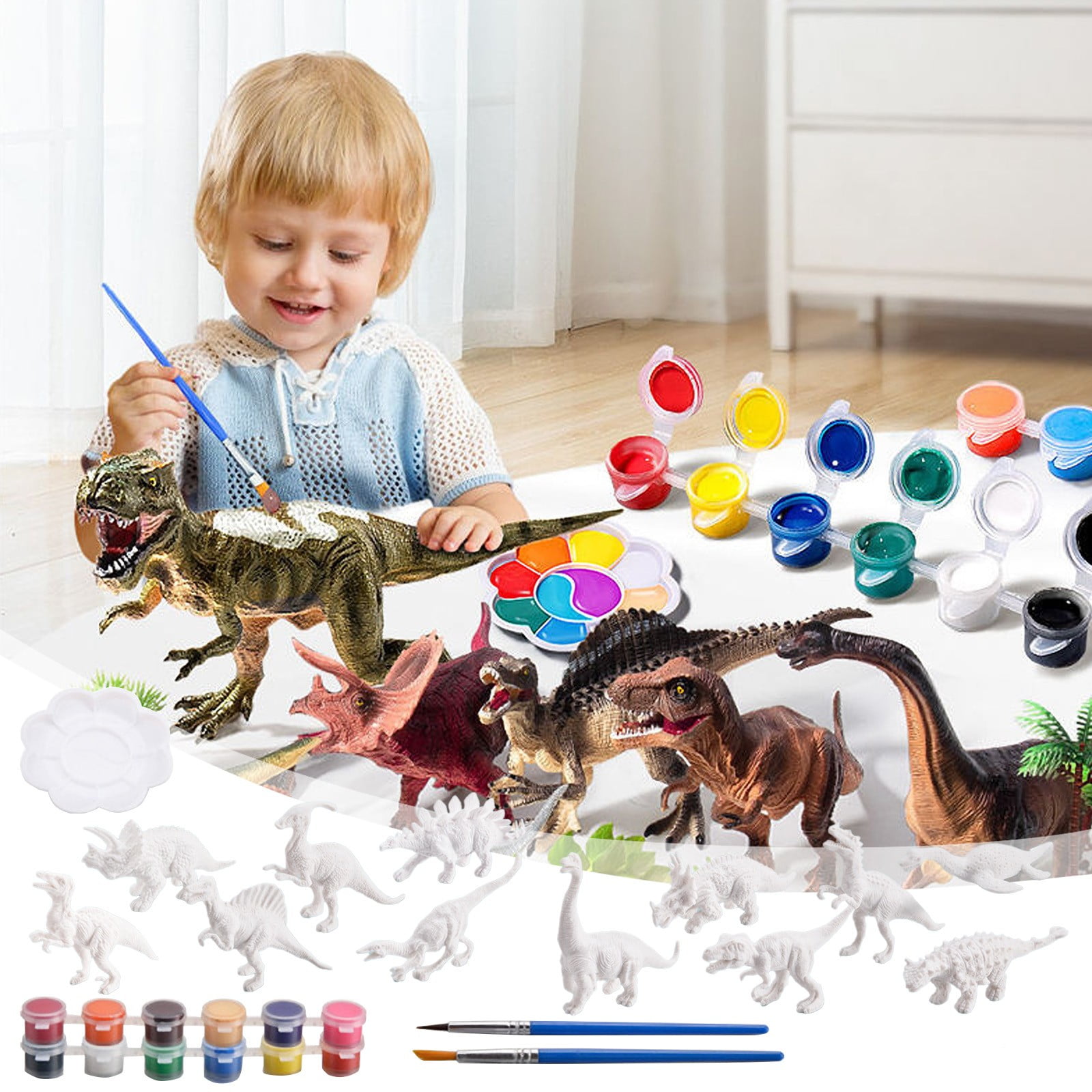 Kugachren 20ml DIY Toys Dinosaurs Painting Kit with 12 Dinos for Kids ...