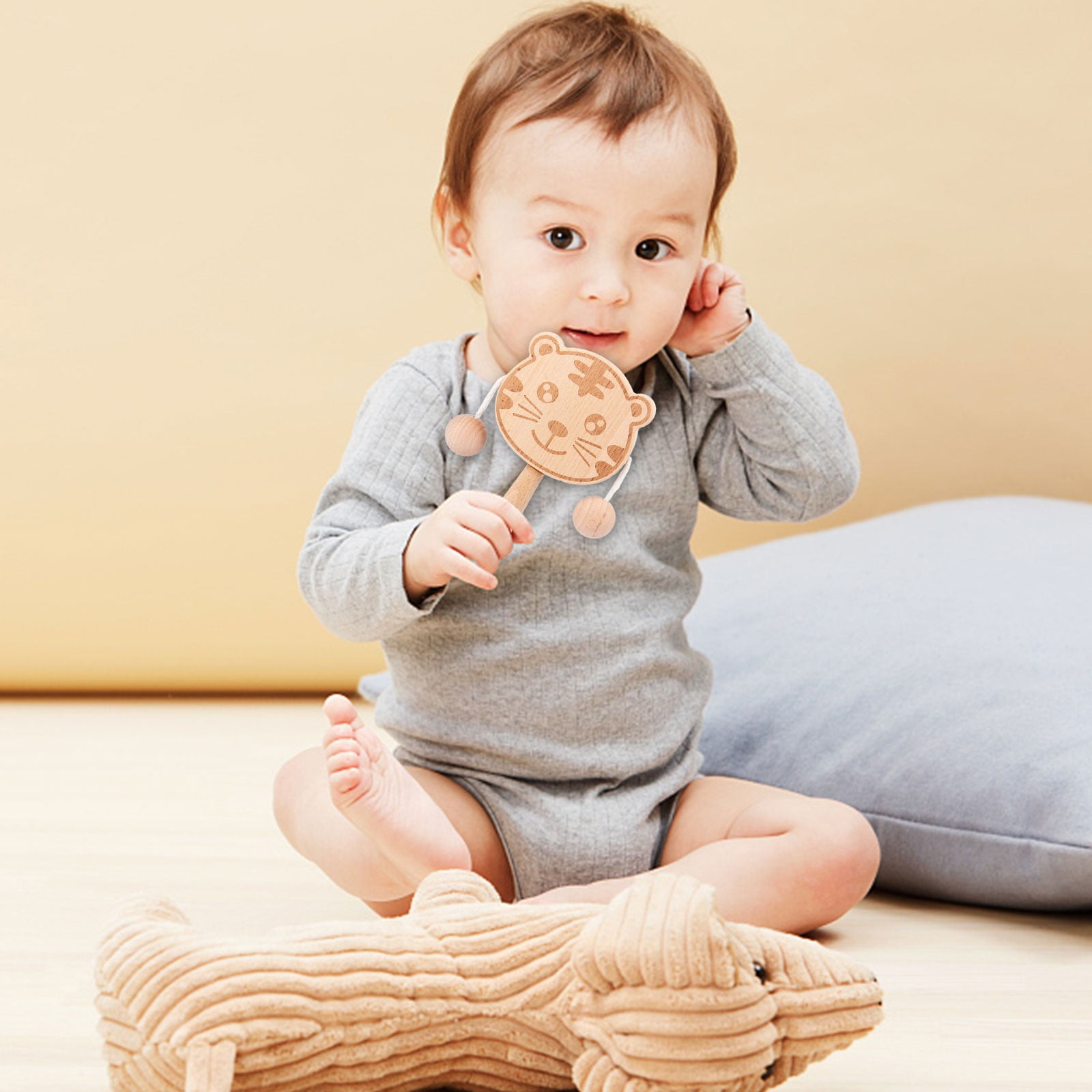 Kugachren Clearance Log Rattle Baby Toy Newborn Baby Can Shaking Drum ...