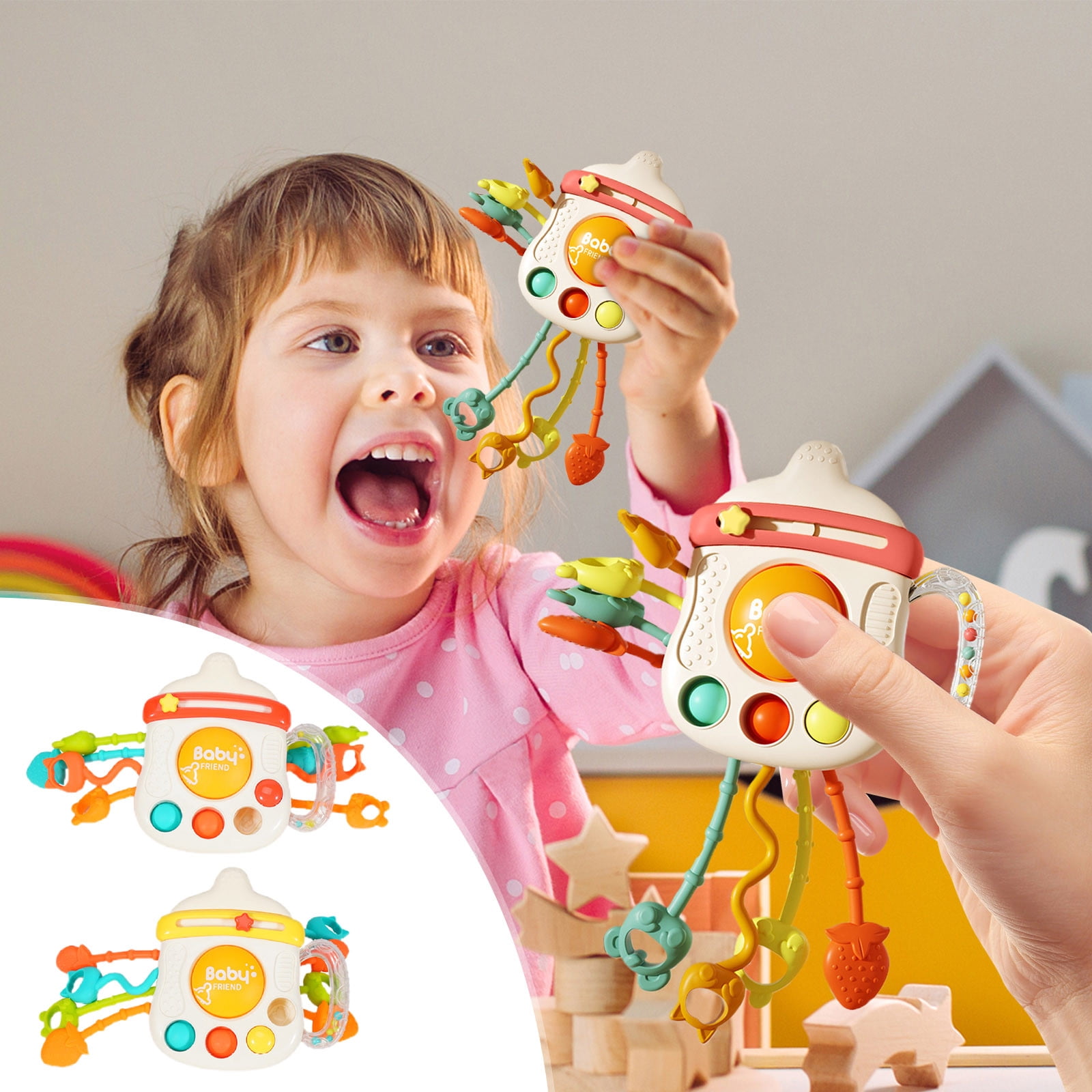 Kugachren Silicone Pull String Teething Toy, Infant Fidget Travel Toys ...