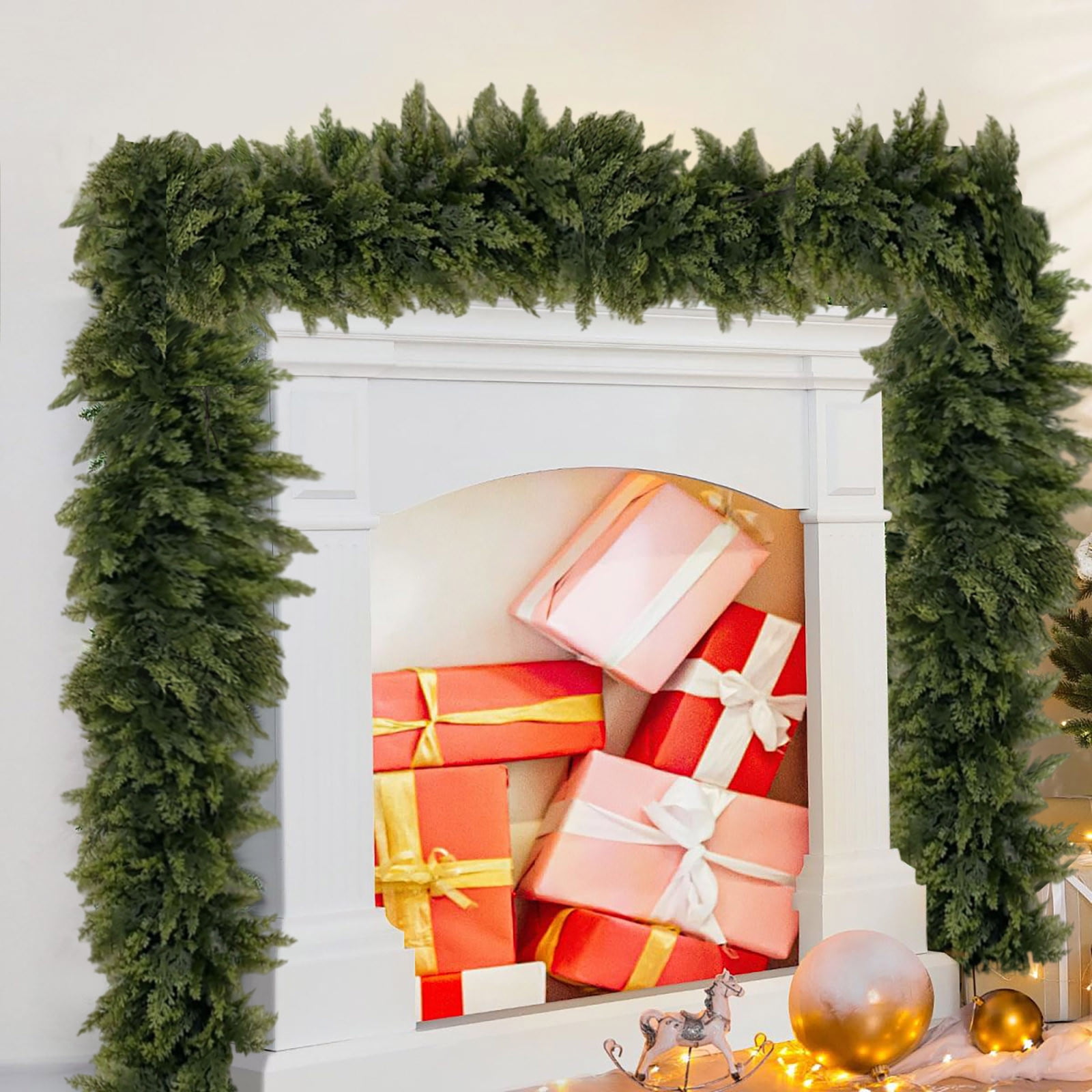 Kugisaki 1.5M 100 Fork Christmas Norfolk Pine Cypress Garlands, Soft Glue Needle Rattan Galand ...