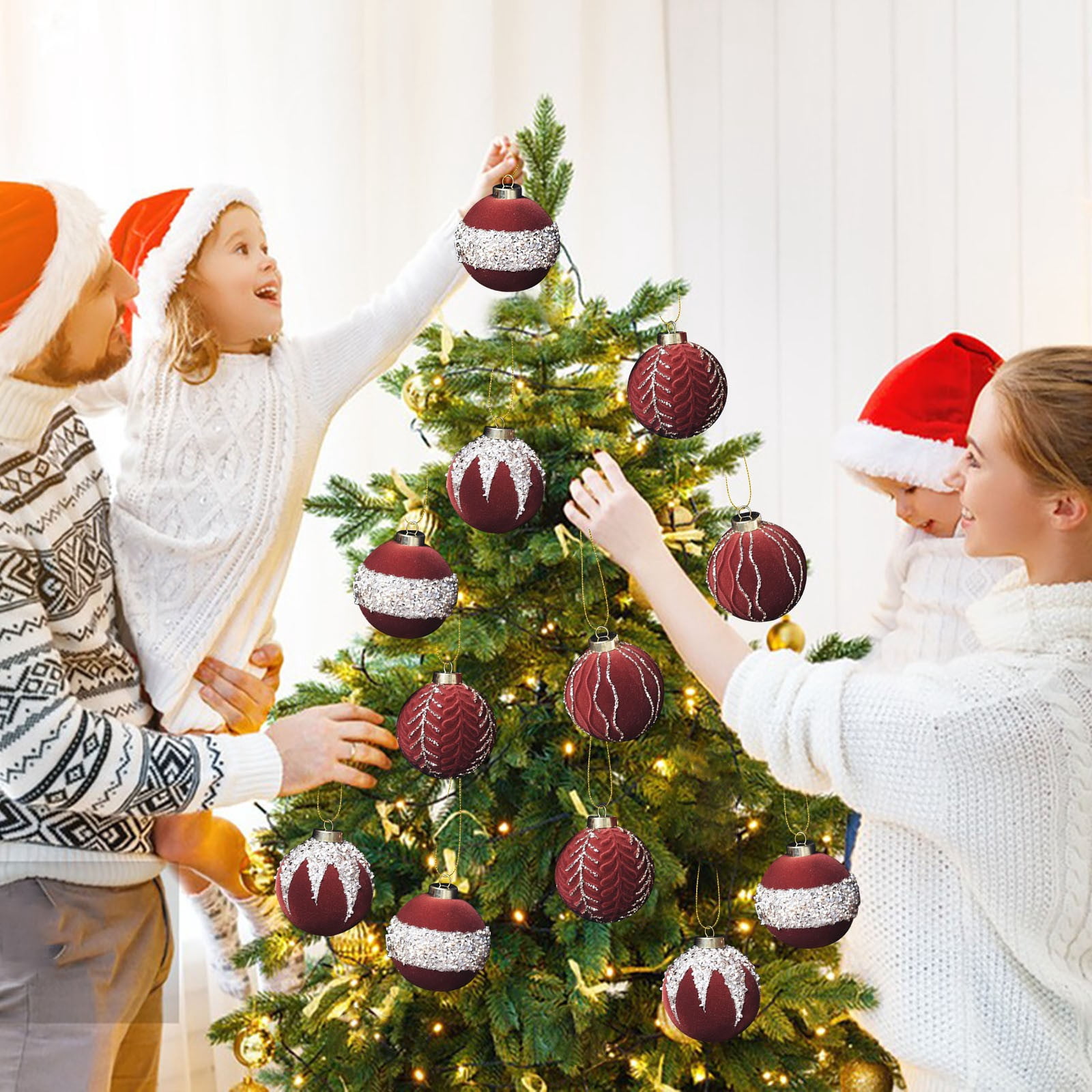 Kugisaki 12 PCS Velvet Christmas Ball Ornaments, 8cm/3.15 in Christmas ...