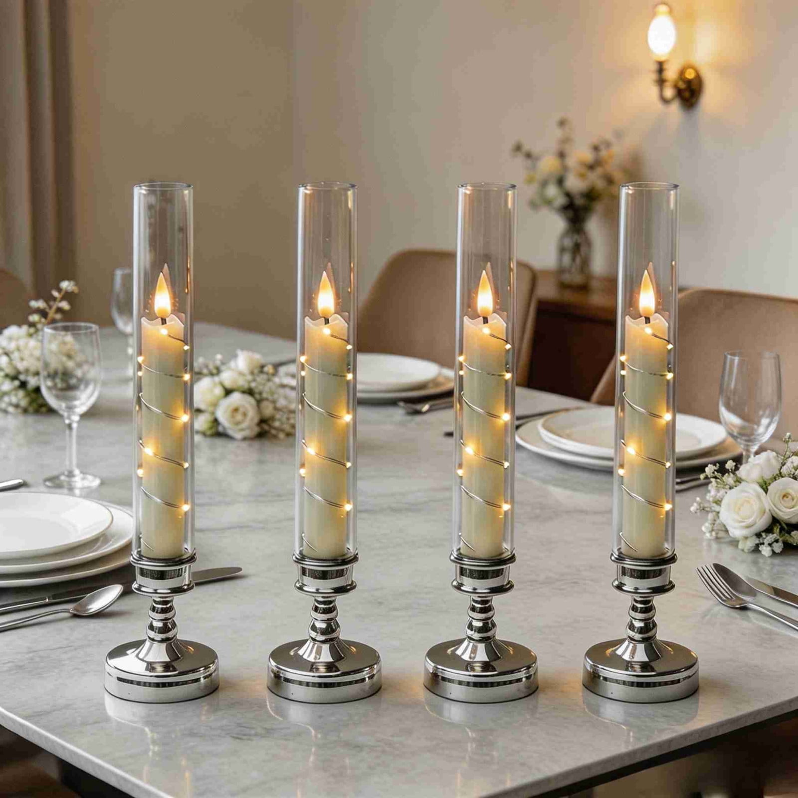Kugisaki 4 Pack Flameless Candles LED Taper Candles with Surrounding ...