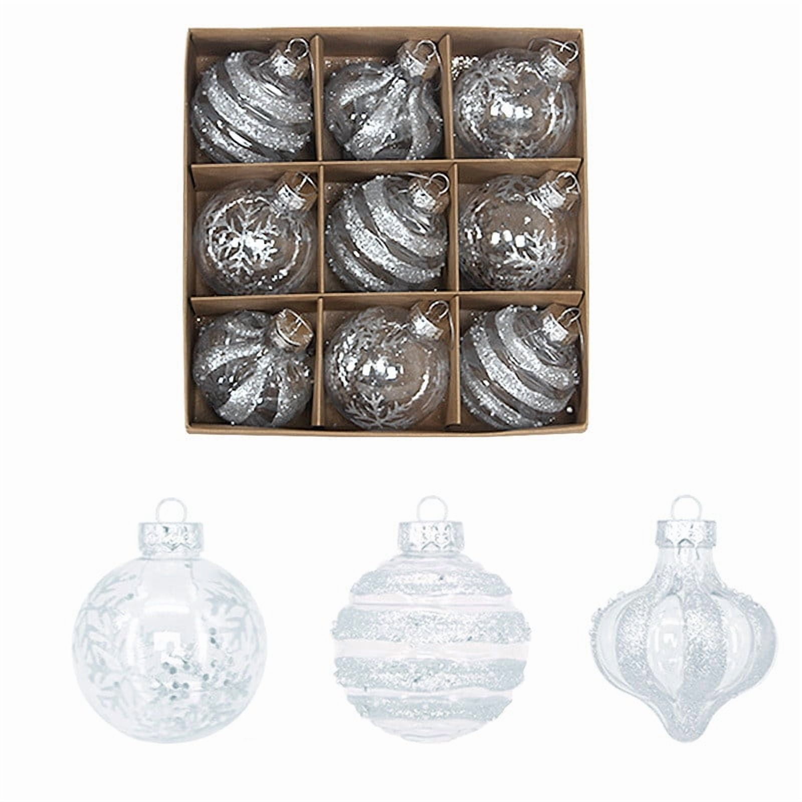Kugisaki Christmas Decor 9 PCS Transparent Painted Glitter Christmas ...