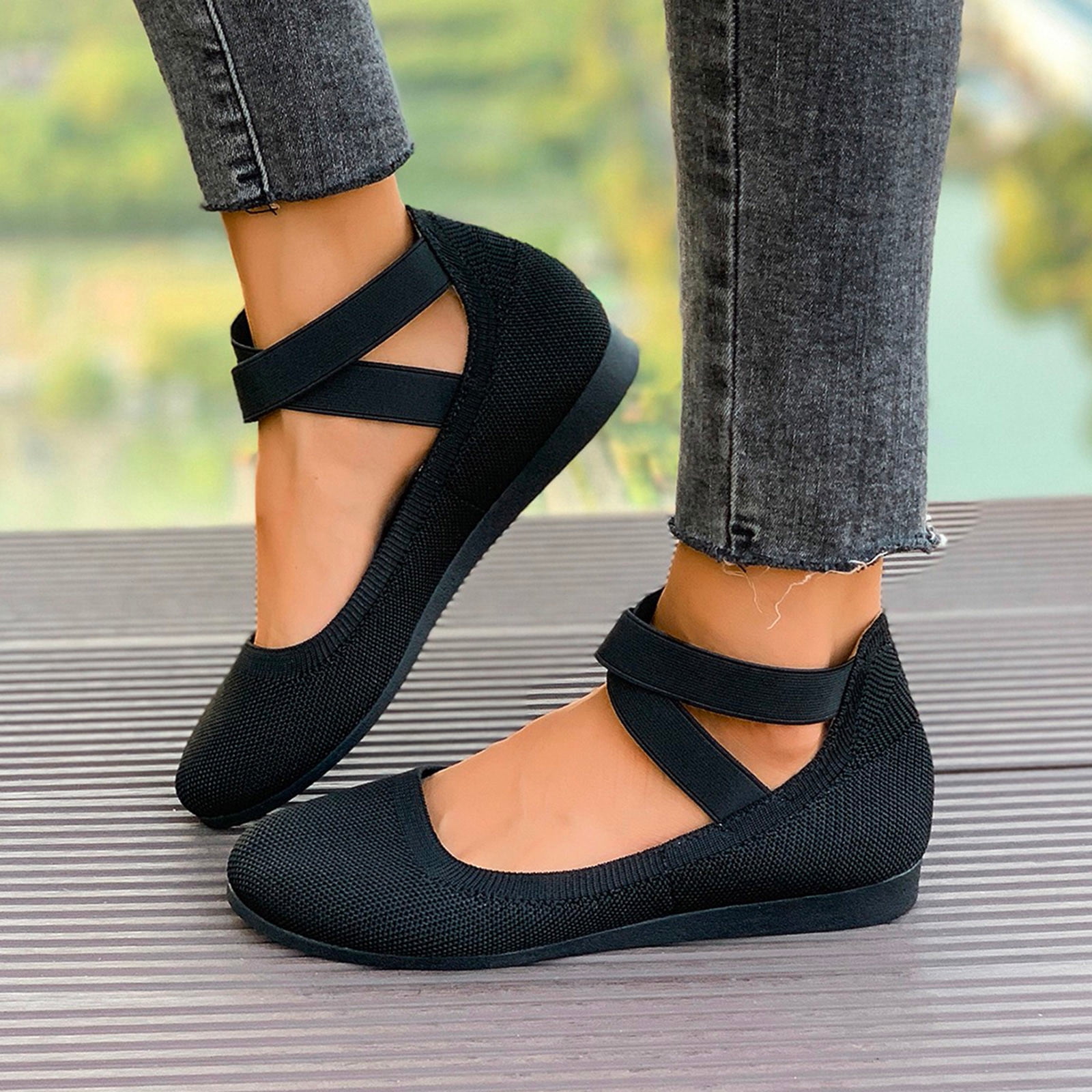 CHGBMOK Clearance Womens Flat Heel Shoes Low Heels Breathable Mesh Flat ...