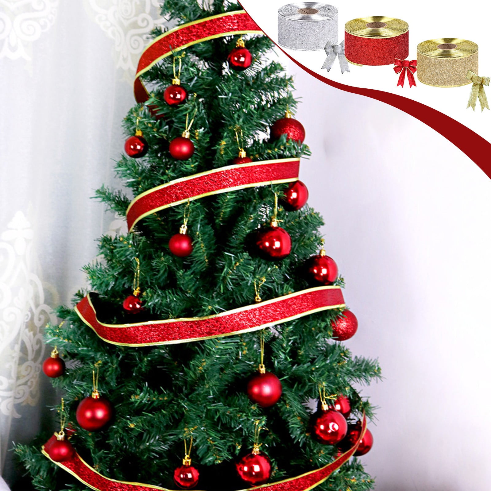 Kugisaki Christmas 2025 Ribbon Wired 2 Inch Glitter Wired Ribbon Copper ...